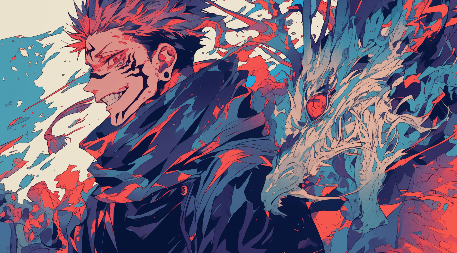 Sukuna Unleashed: Stunning Jujutsu Kaisen HD AI Art Wallpaper