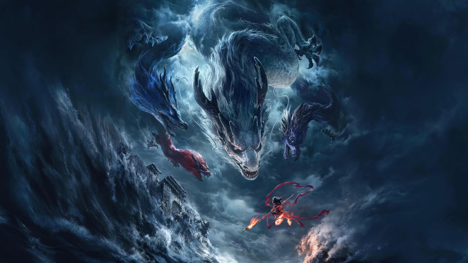 Nezha 2: Epic 4K Ultra HD Dragon Sky Battle Wallpaper