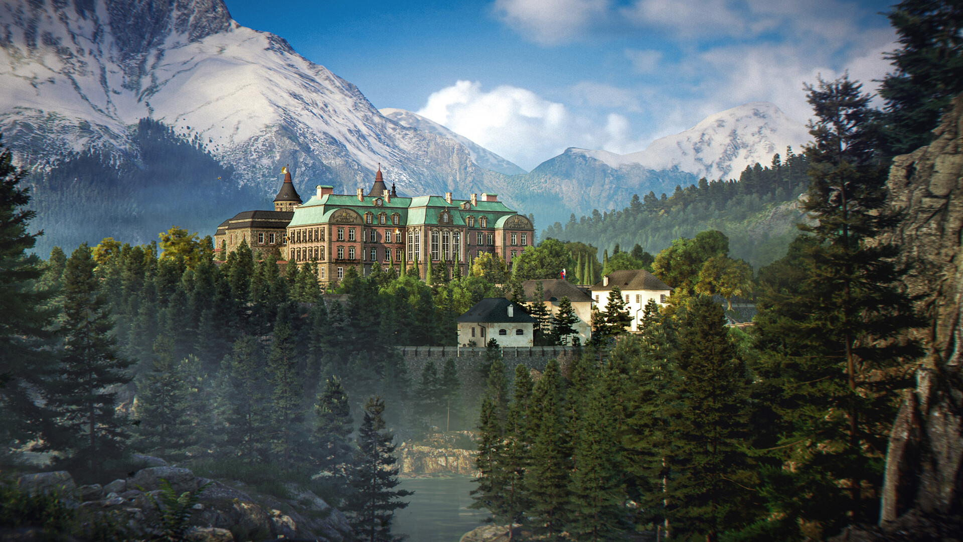 007: First Light — Alpine Mansion HD Wallpaper