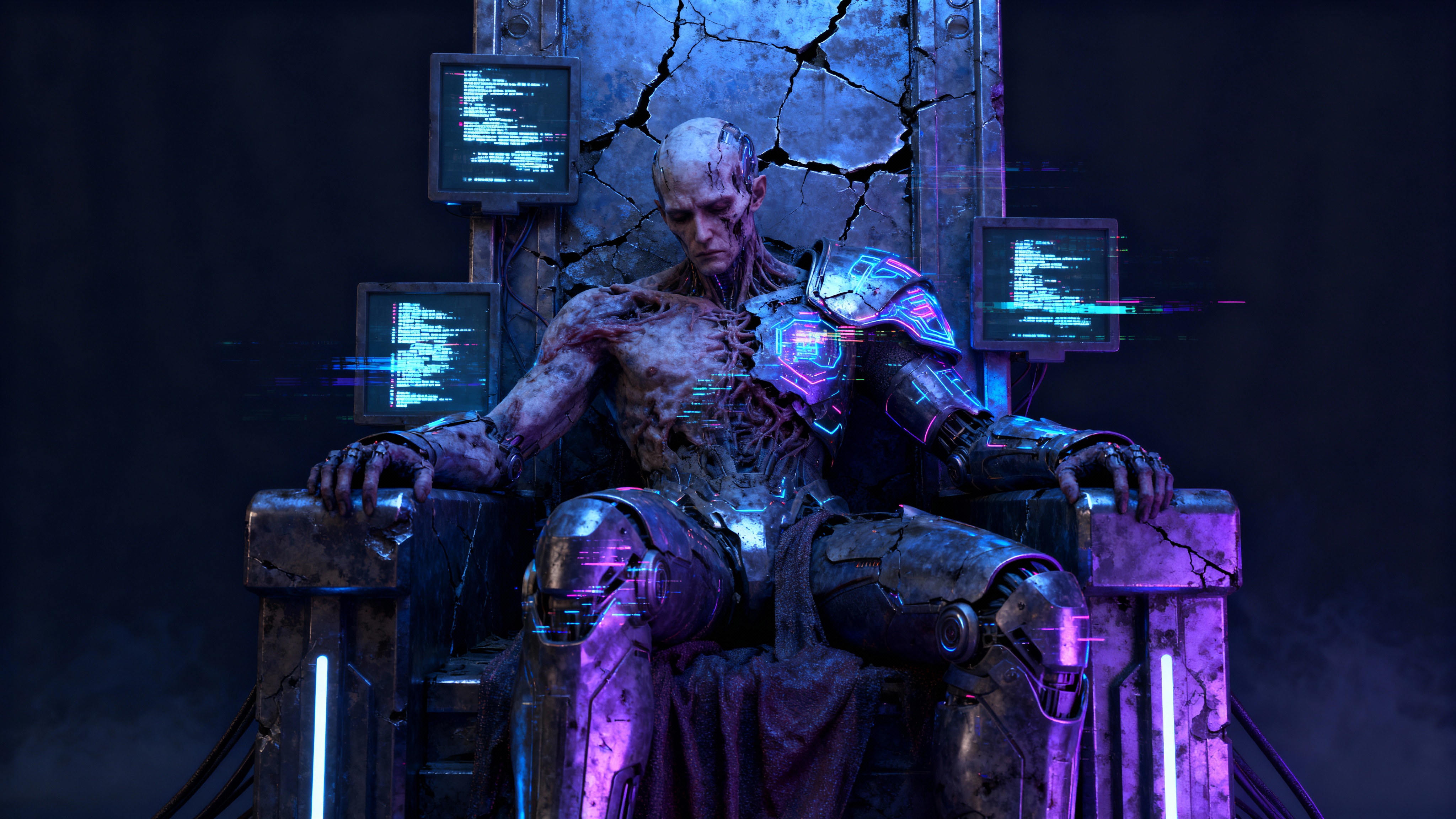 4K Cyber Throne: Sci‑Fi Cyborg Overlord by robokoboto