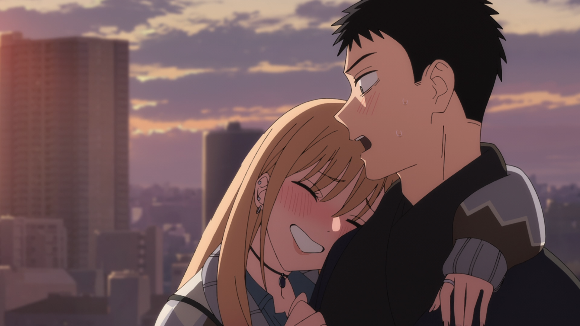 Marin & Wakana — Sunset Embrace (My Dress-Up Darling HD Wallpaper)