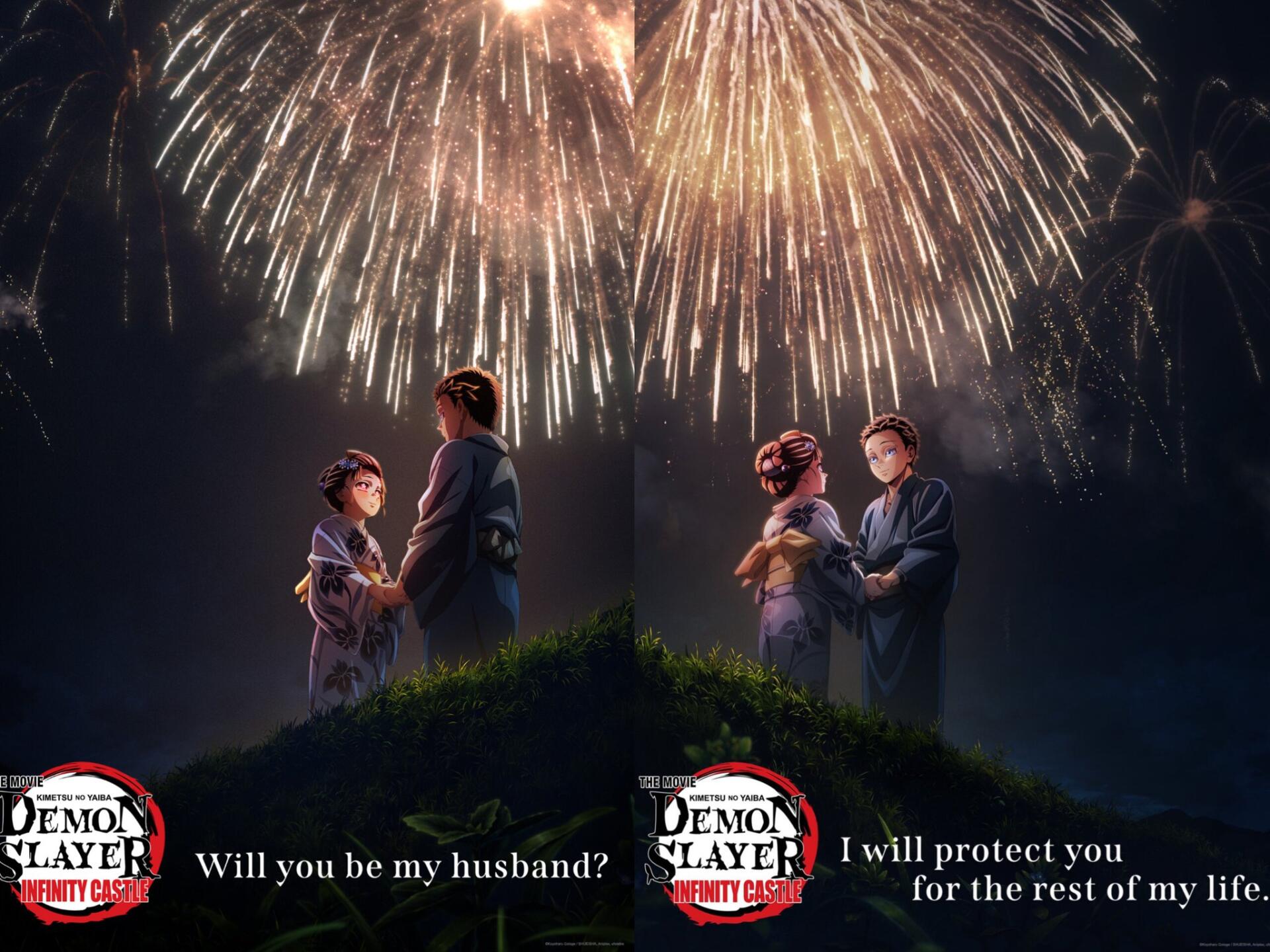 Infinity Castle Fireworks — Akaza & Koyuki HD Wallpaper