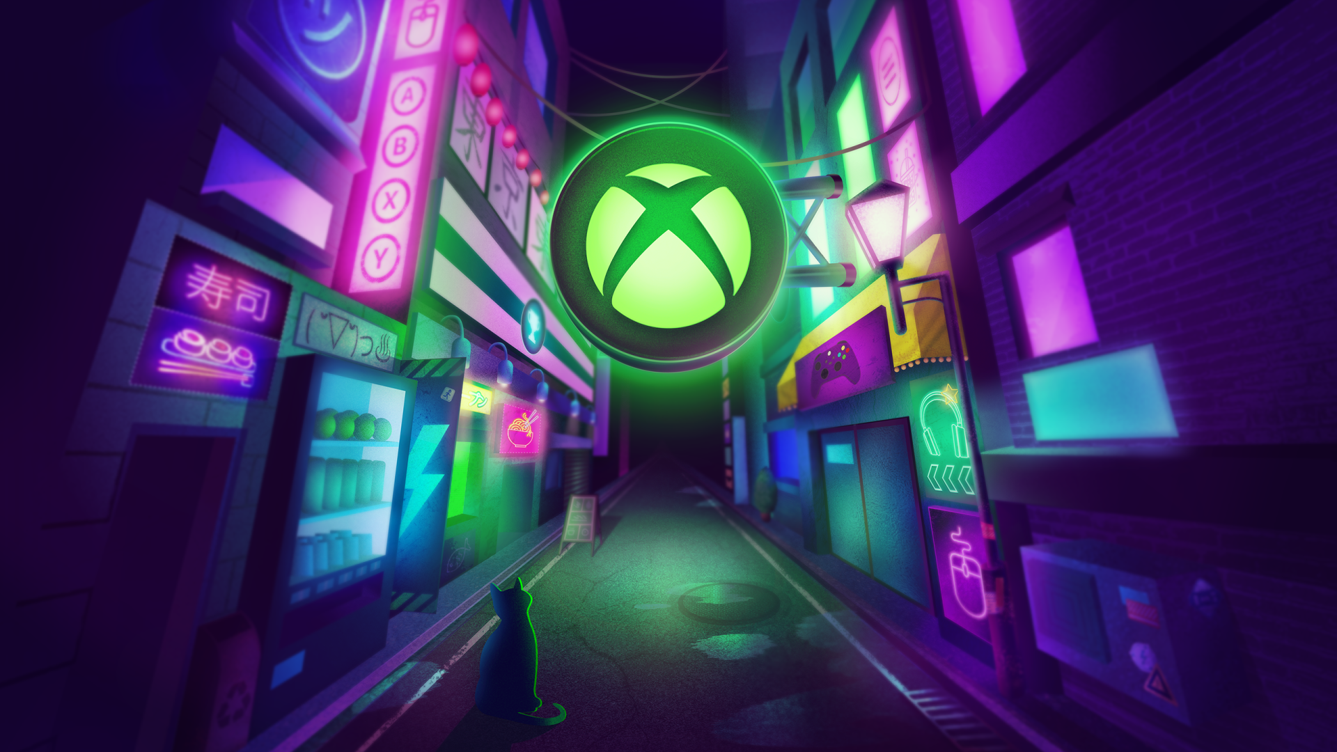 Neon Xbox Town — HD Gaming Art Wallpaper | 2560x1440 | Wallpaper Abyss
