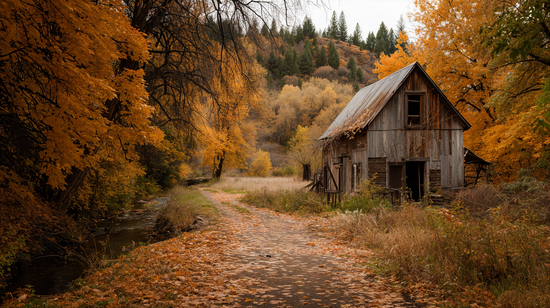 Rustic Autumn Cabin — 4K Fall Wallpaper by robokoboto