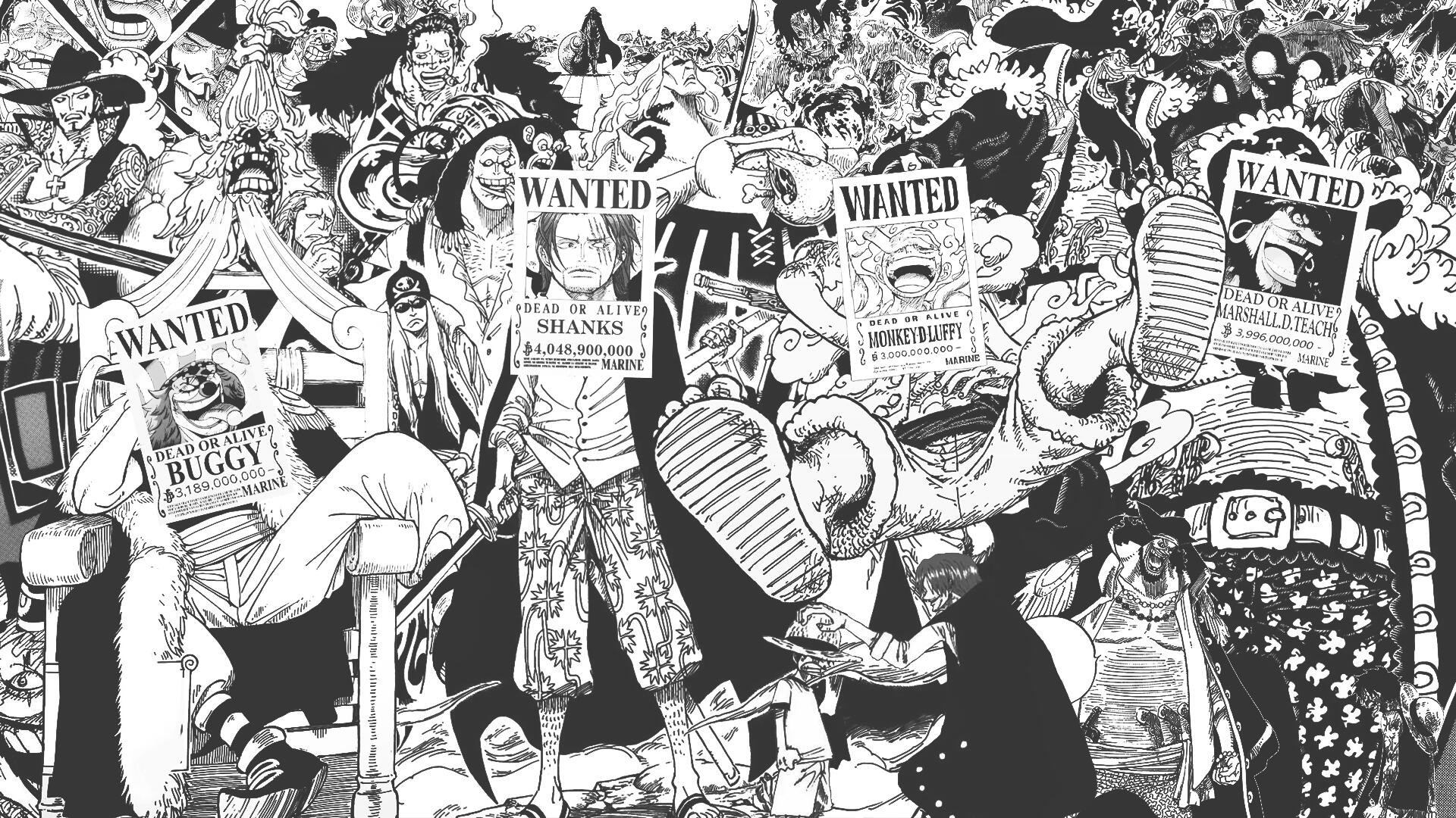 One Piece Yonko Wanted: Manga Collage HD Wallpaper