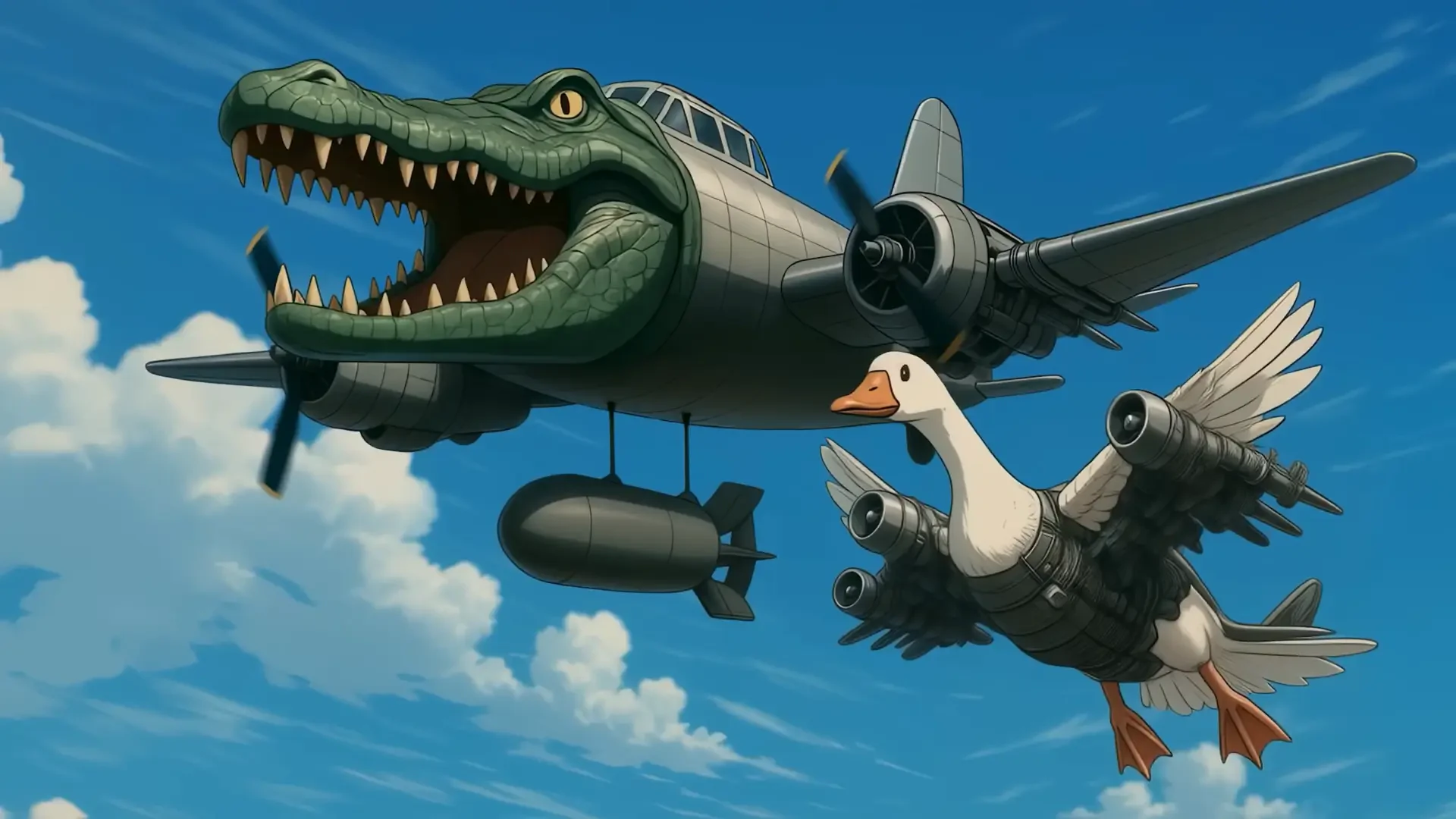 Italian Brainrot — Bombardino Crocodilo & Bombombini Gusini (4K Wallpaper)