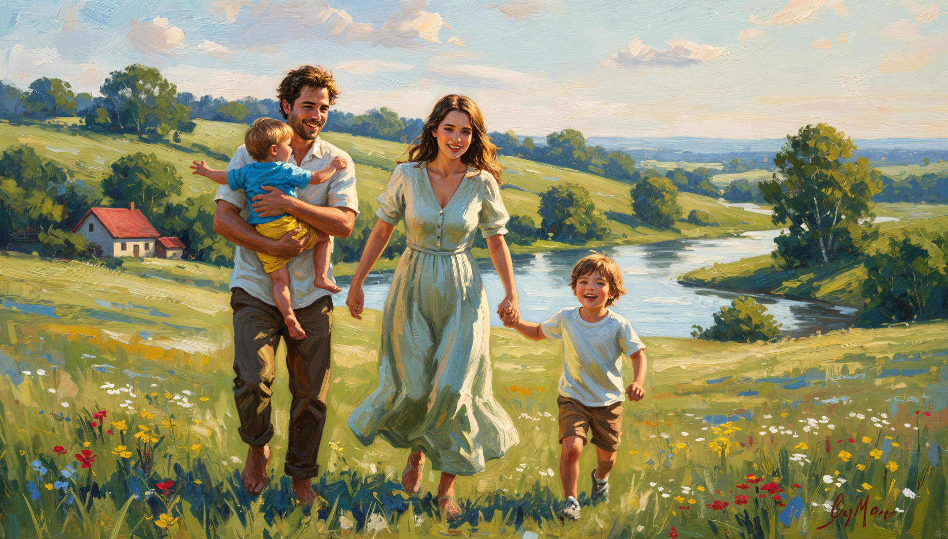 Happy Family — 4K Ultra HD Sunlit Meadow Wallpaper by QuantumCurator