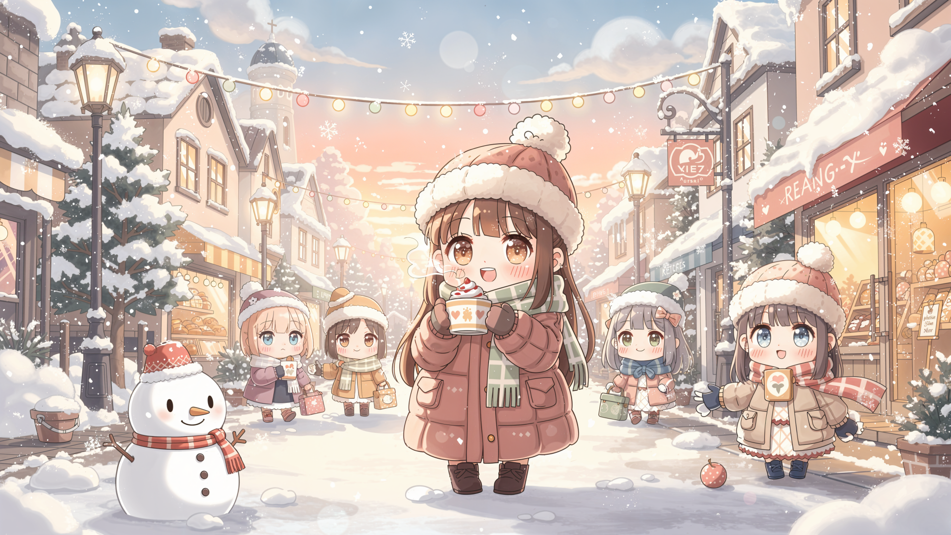 Kawaii Winter Stroll — 4K Ultra HD Wallpaper by robokoboto