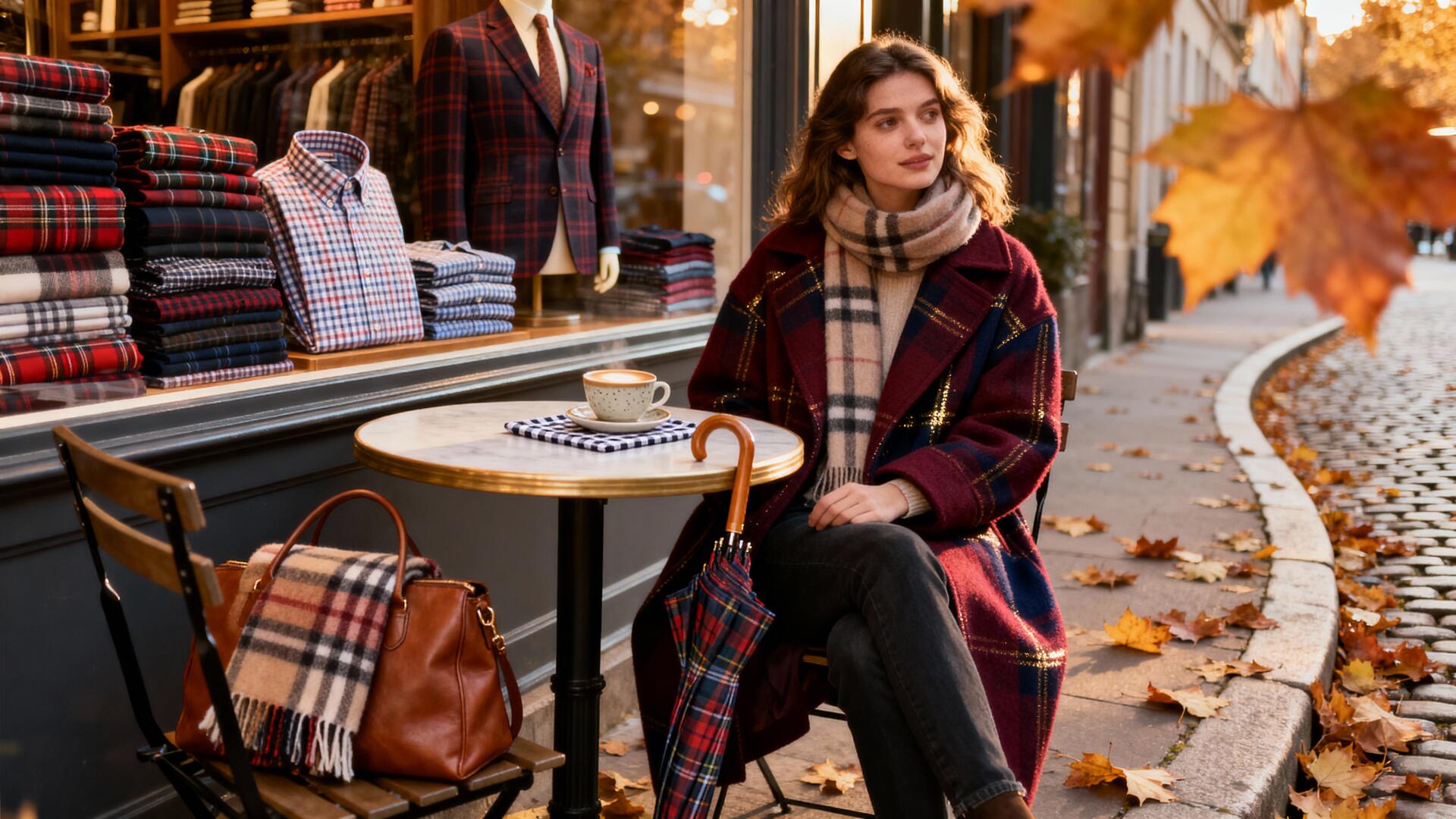 Autumn Plaid Café — 4K Ultra HD Wallpaper by QuantumCurator