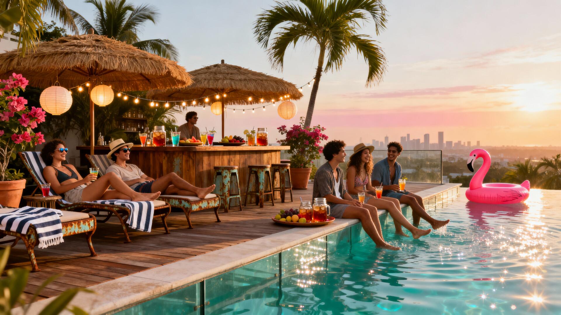 Download Poolside Vibe Pool Party Palm Tree Tiki Bar 4k Ultra HD ...