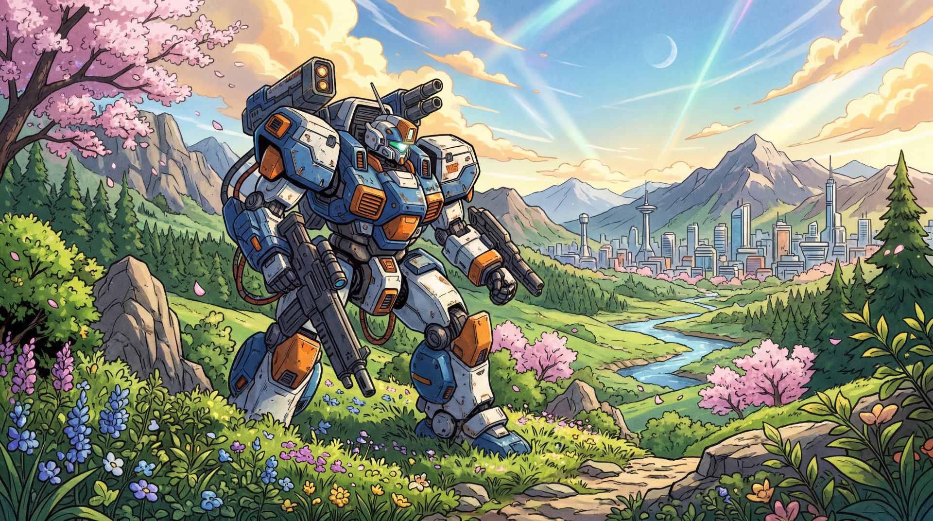 Mech Guardian of Blossom Valley — 5K Ultra HD Wallpaper by ...