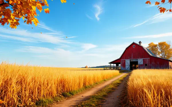 Golden Harvest: 4K Autumn Farm Wallpaper by robokoboto