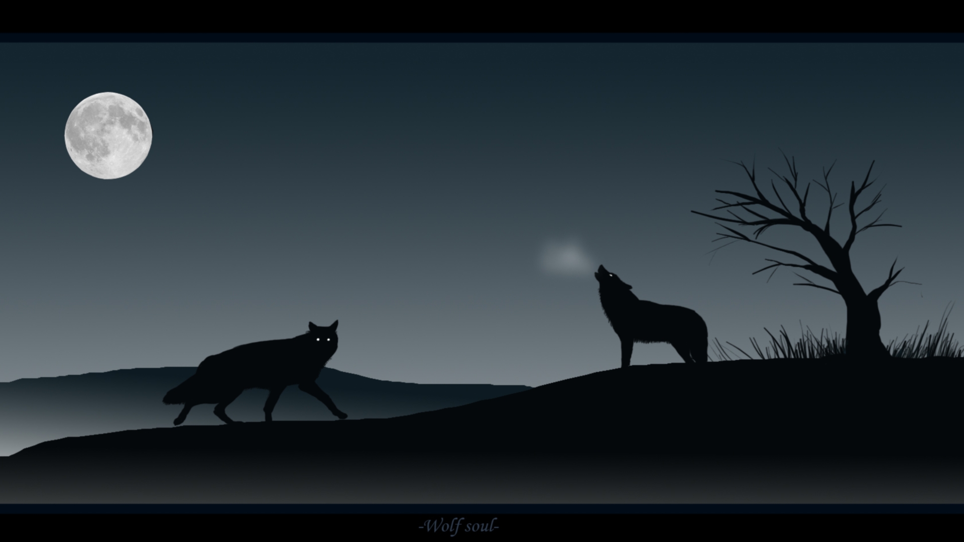 Moonlit Canines: HD Wallpaper of Wolves Under the Full Moon