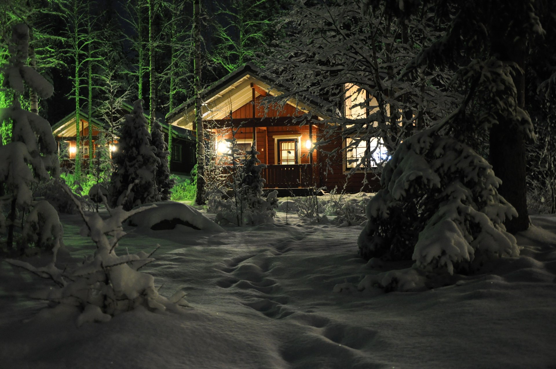 Cozy Cabin Glow: A Serene Man-Made Retreat in Snowy Woods HD