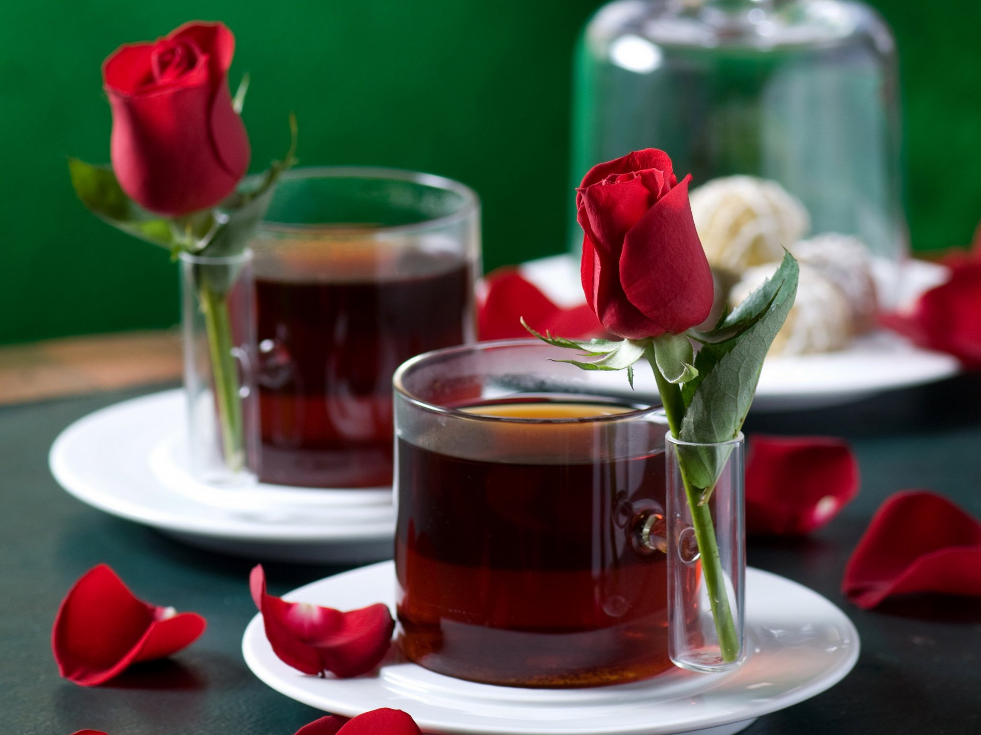 4K Ultra HD Romance: Elegant Tea Moments with Red Rose Accents