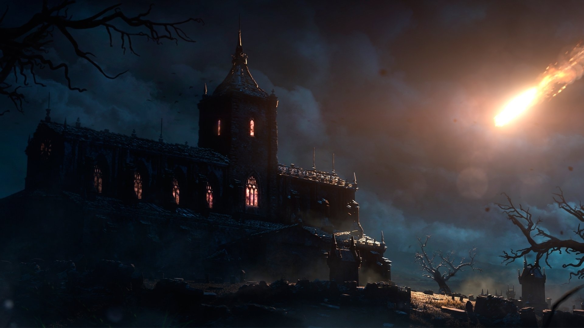 Mystical Nightfall: A Fantasy Castle HD Wallpaper