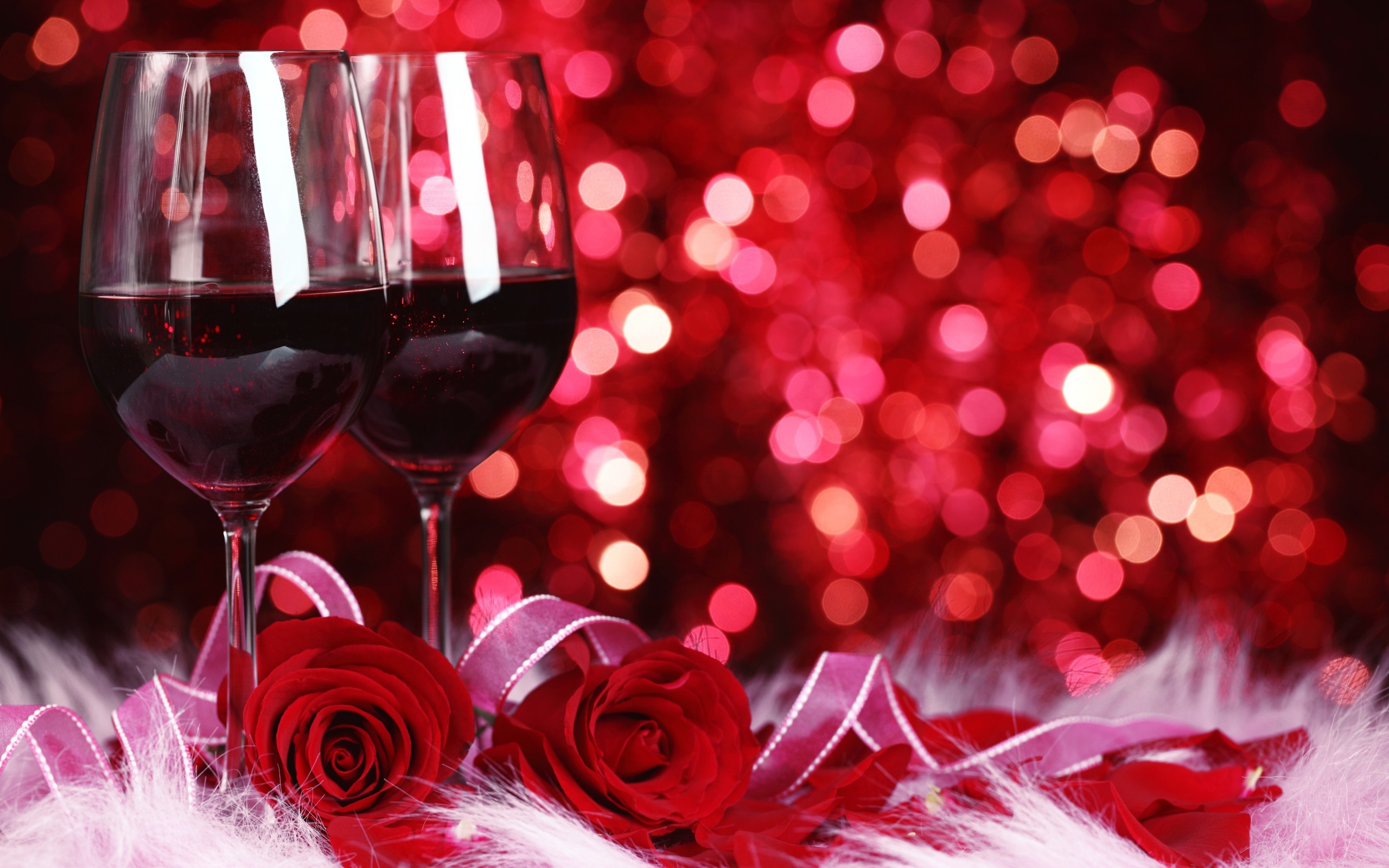 Download Glass Bokeh Ribbon Wine Rose Flower Holiday Valentine's Day HD ...