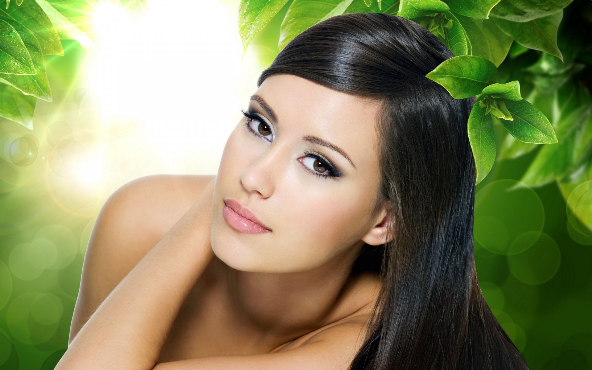 Stunning Beauty: HD Wallpaper of a Graceful Woman Amidst Greenery