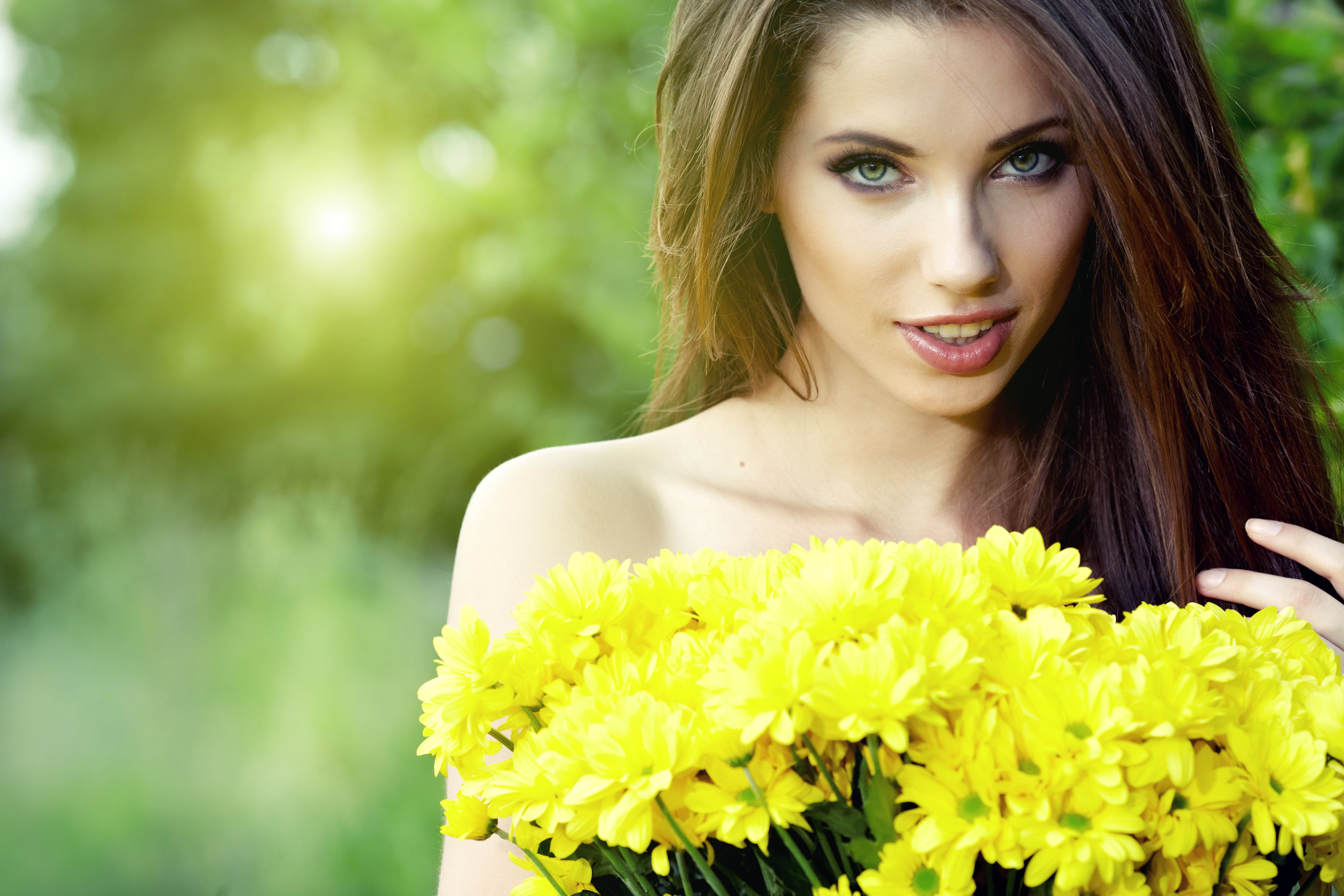 Radiant Beauty with Flowers - 4K Ultra HD Wallpaper