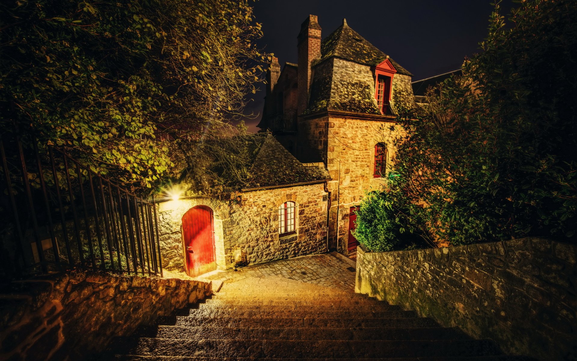Enchanting Night at the Historic Stone House – HD Wallpaper