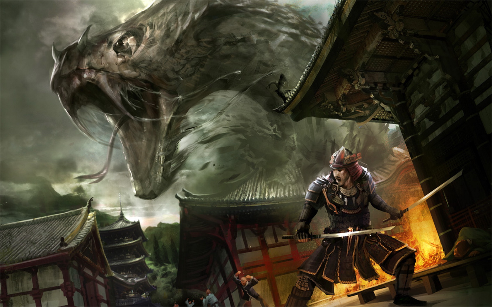 Epic Fantasy Samurai Showdown: HD Wallpaper