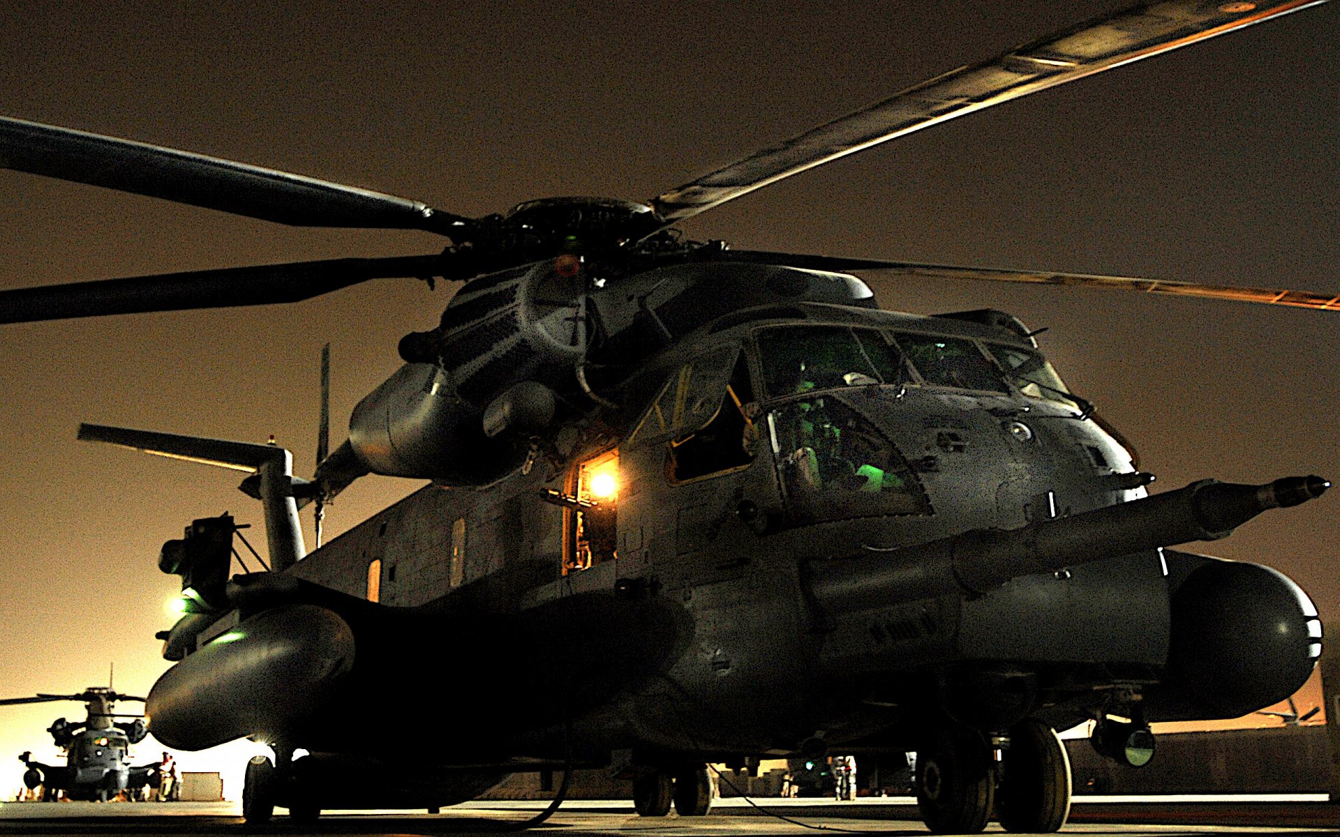 HD Military Sikorsky MH-53: Night Ops Helicopter Wallpaper