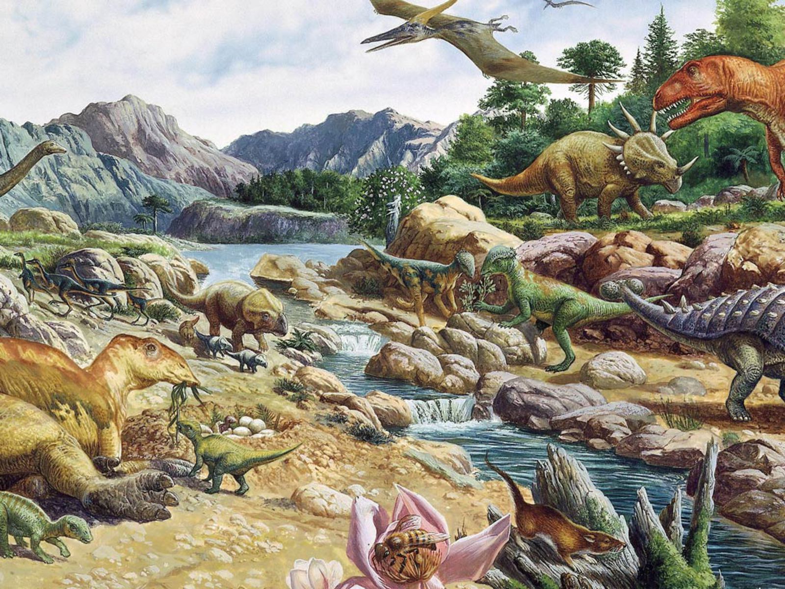 Epic Dinosaur Realm: HD Wallpaper of Prehistoric Giants in the Wild