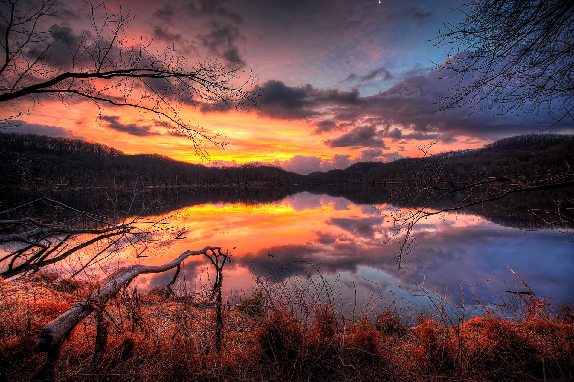 Download Cloud Scenic Lake Sunset Nature Reflection HD Wallpaper
