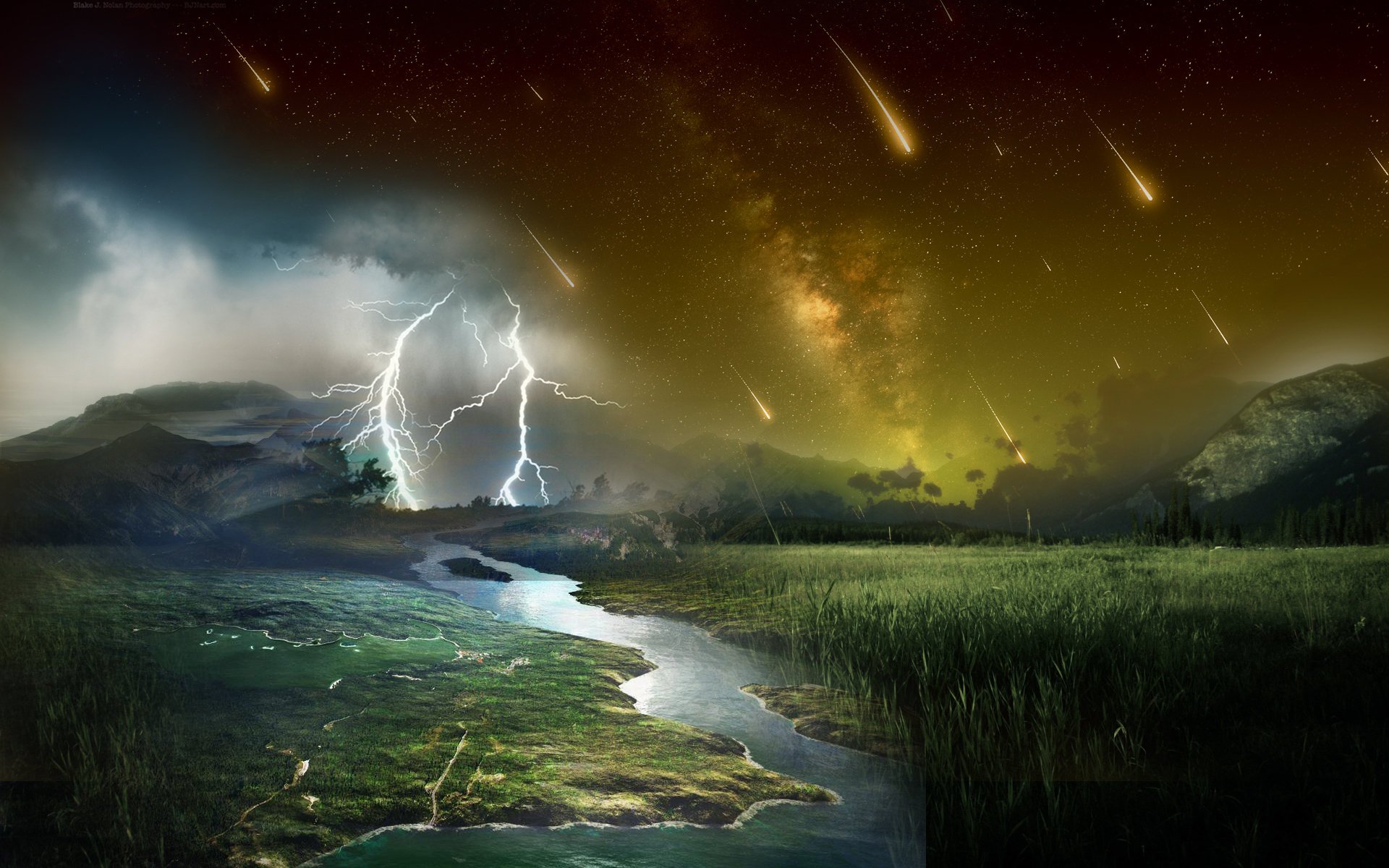 HD Nature’s Fury: Artistic Storm and Meteor Shower Wallpaper ...