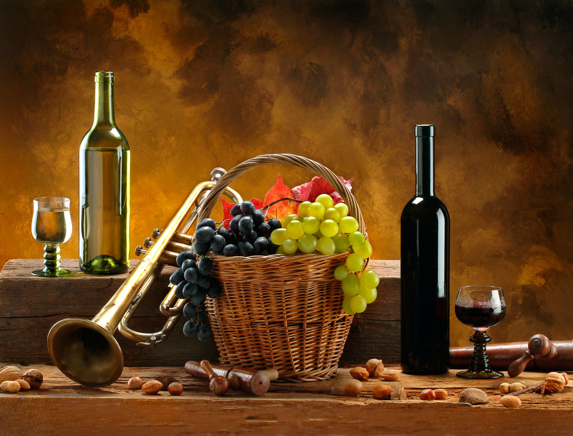 Gourmet Still Life: Elegant Wine & Fruit HD Wallpaper Showcase