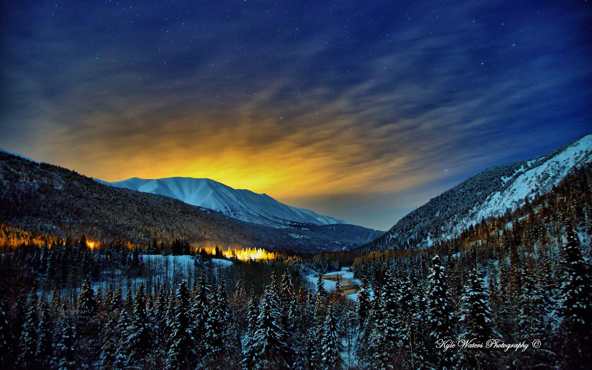 Stunning Mountain Nature HD Wallpaper: A Serene Winter Night by Kyle ...