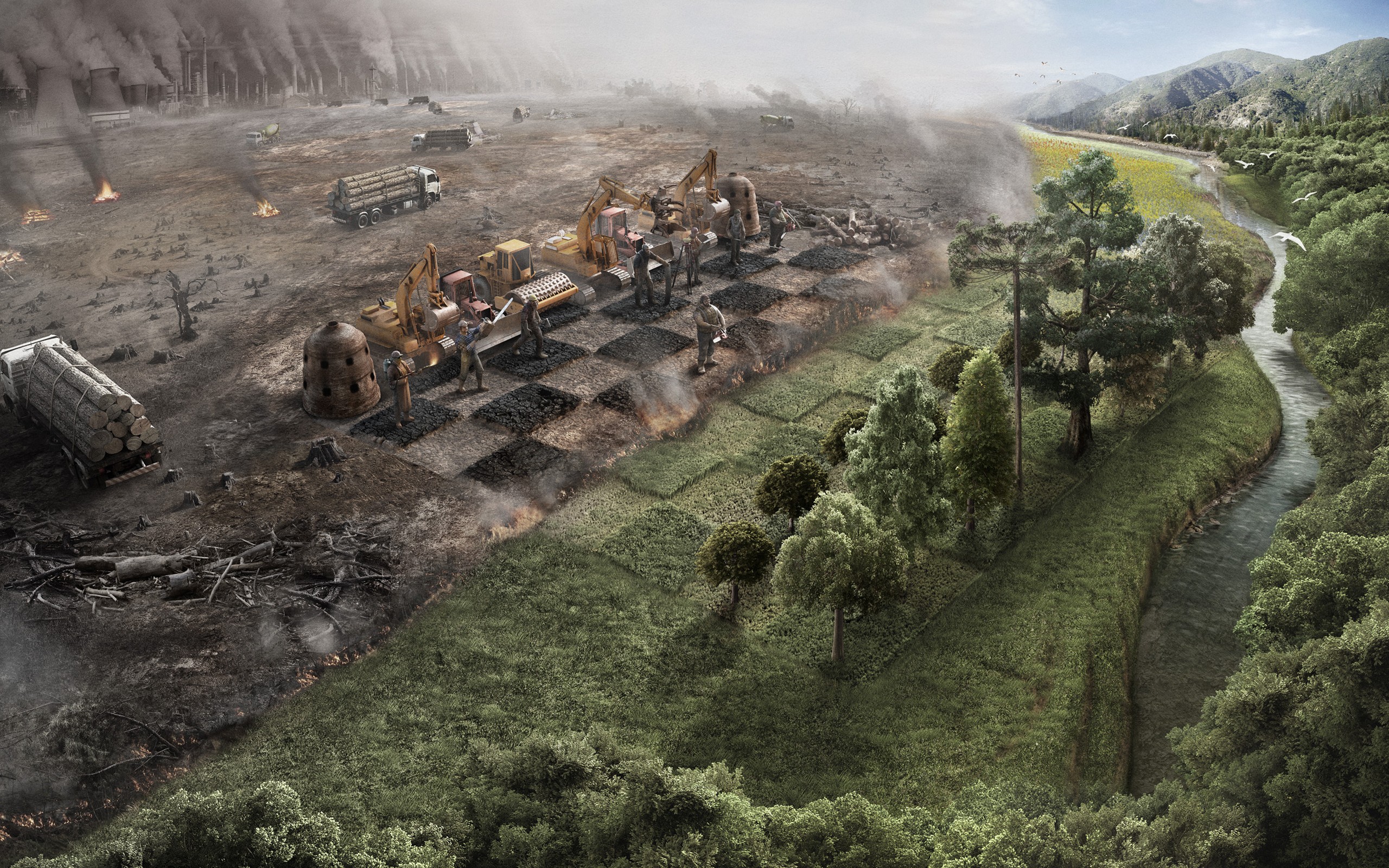 Strategic Chessboard Landscape HD Wallpaper