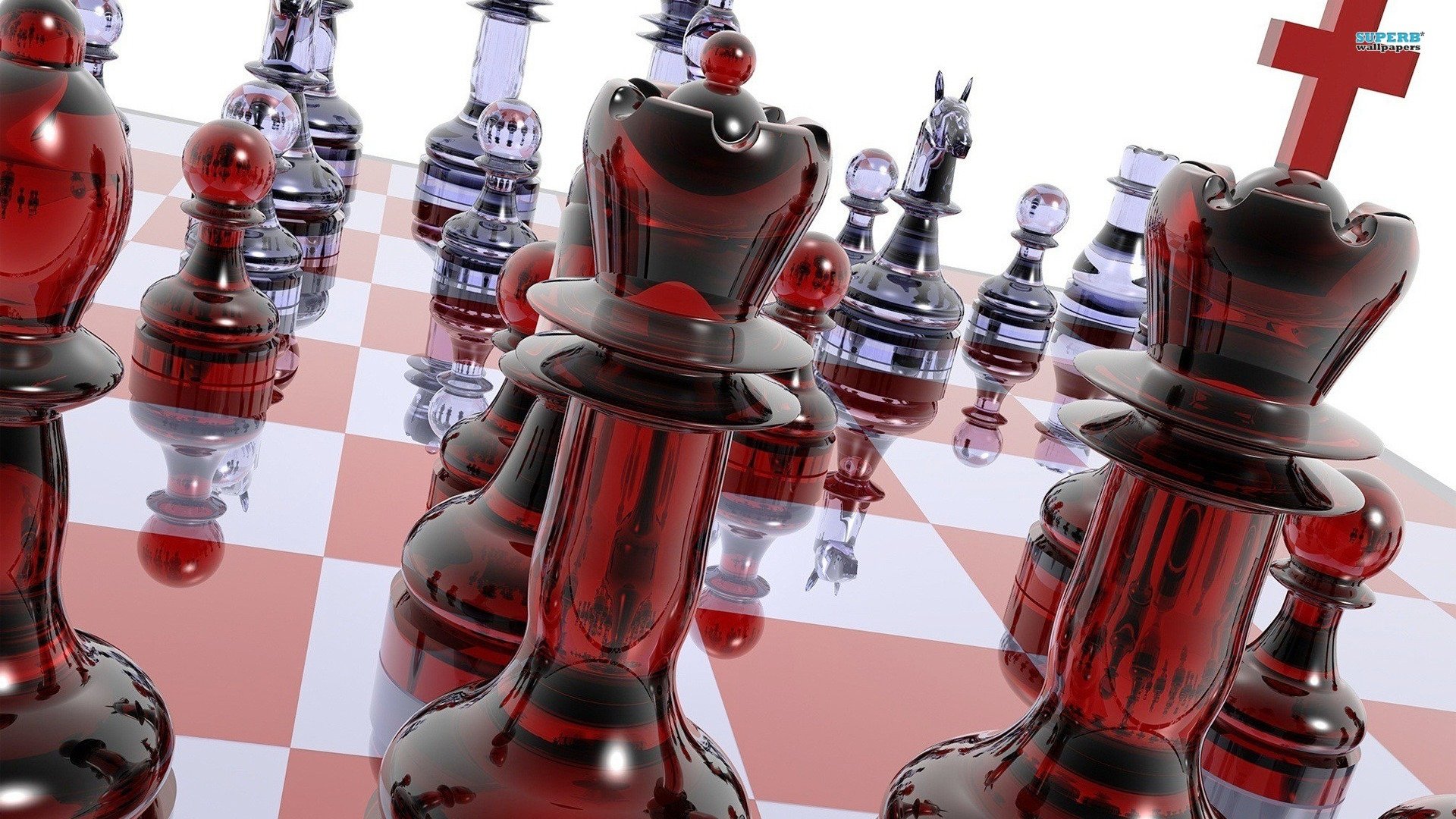 **HD Wallpaper of a Stunning Chess Set in Red Glass**