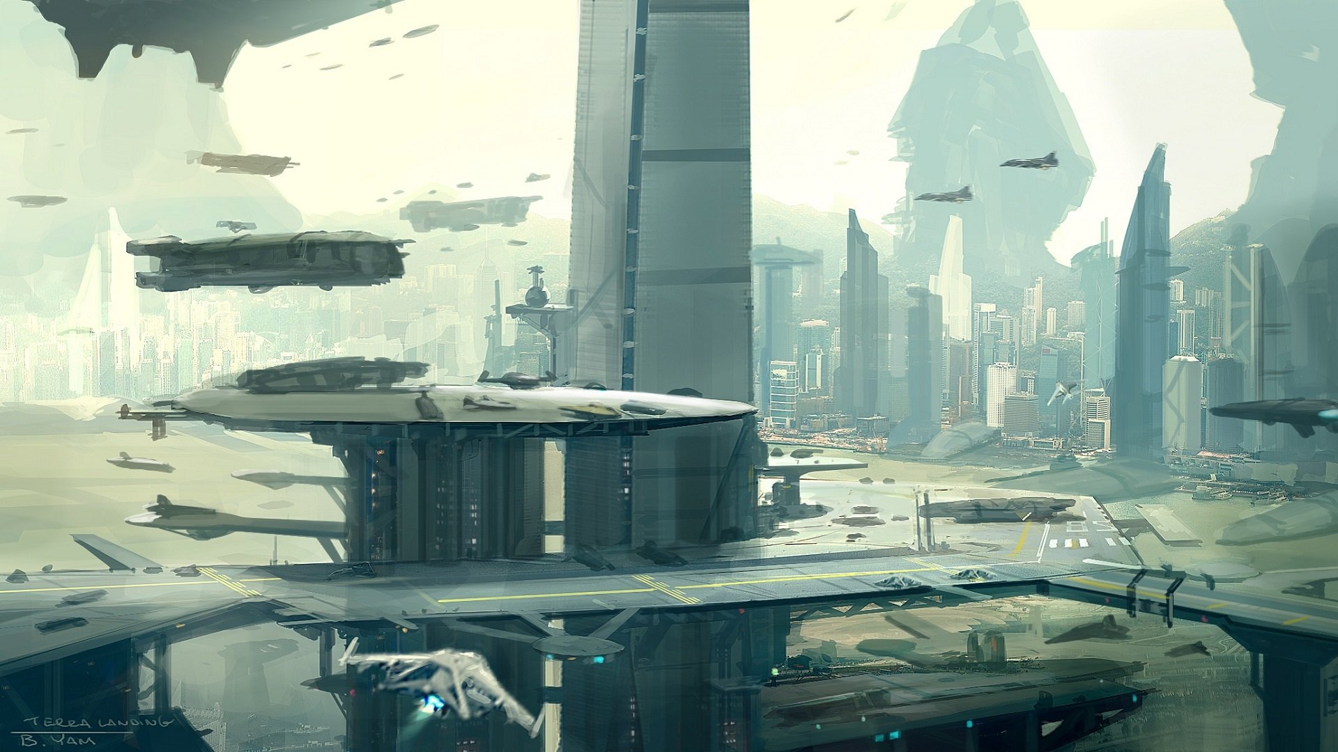 Star Citizen HD Wallpaper: Futuristic Spaceport in a Video Game Universe