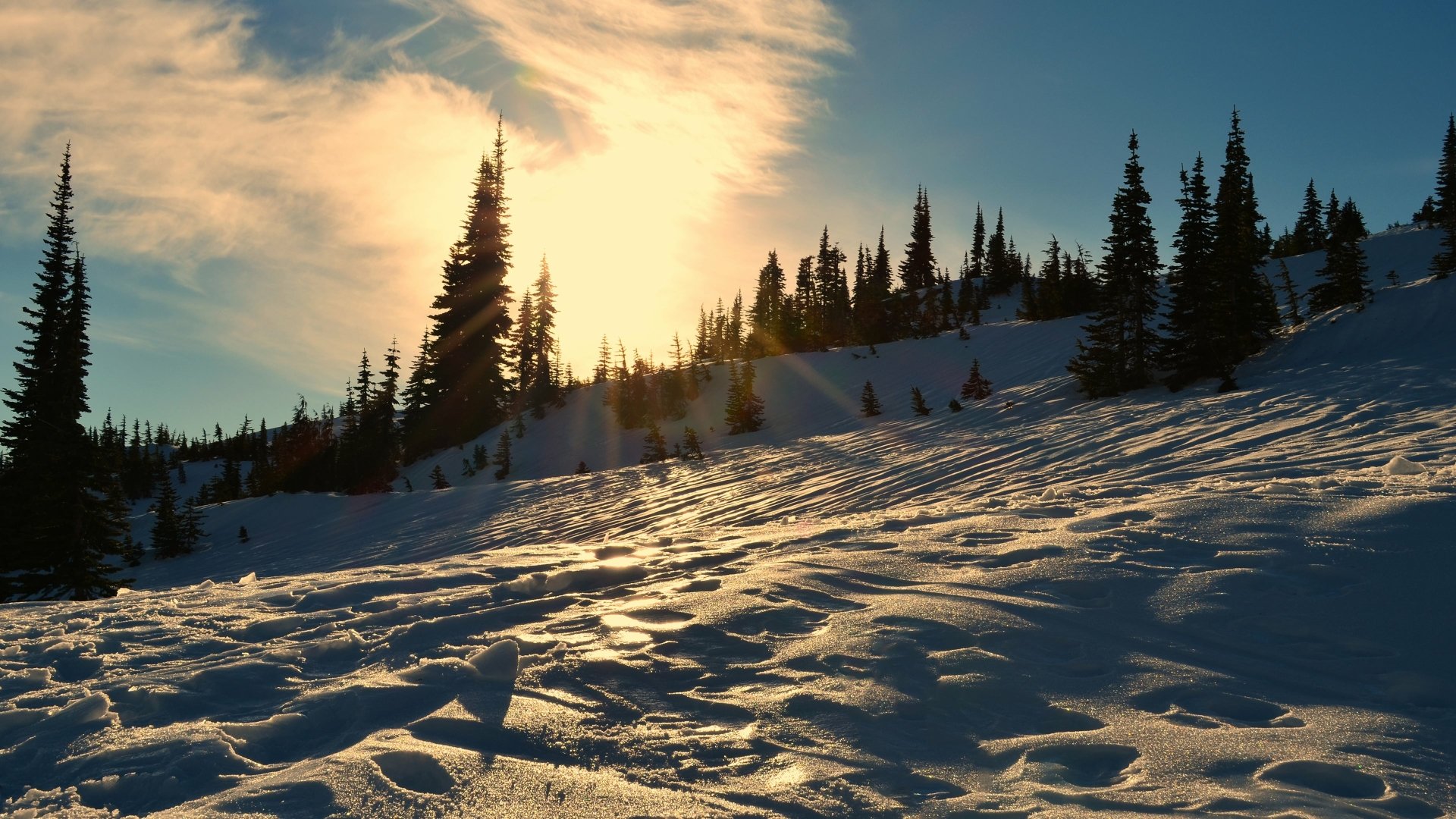 4K Ultra HD Snowy Sunset in Serene Nature | 3840x2160 | Wallpaper Abyss