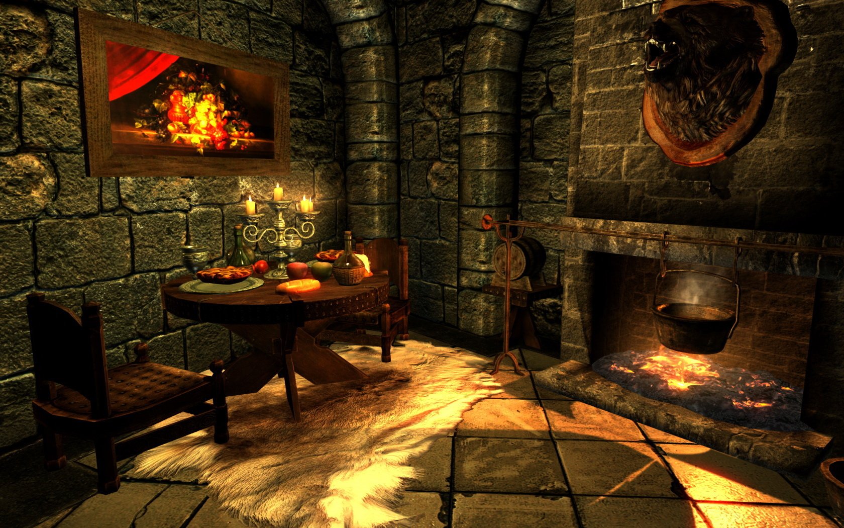 Skyrim HD Wallpaper: Cozy Hearthside Scene from The Elder Scrolls V by ...
