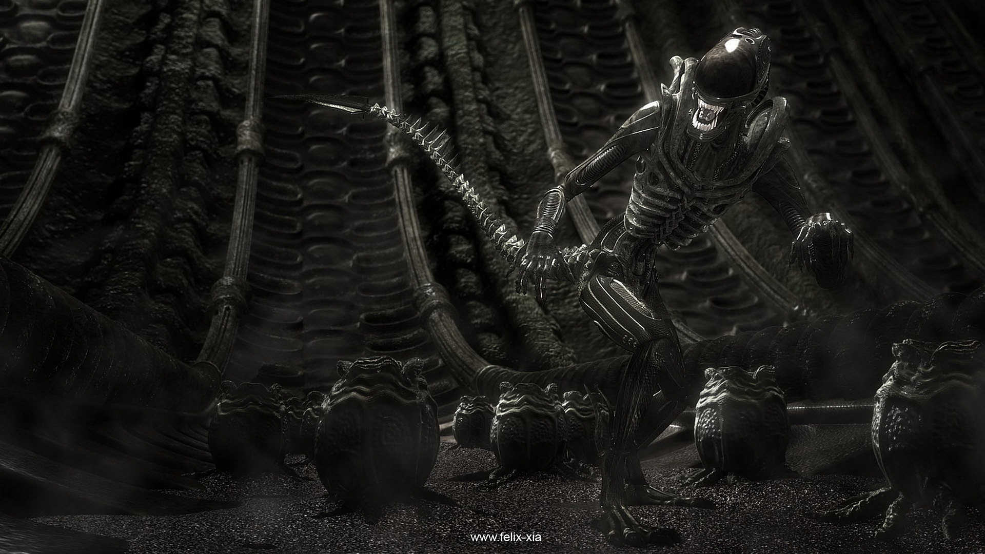 Alien Intruder: HD Sci-Fi Wallpaper of the Menacing Xenomorph