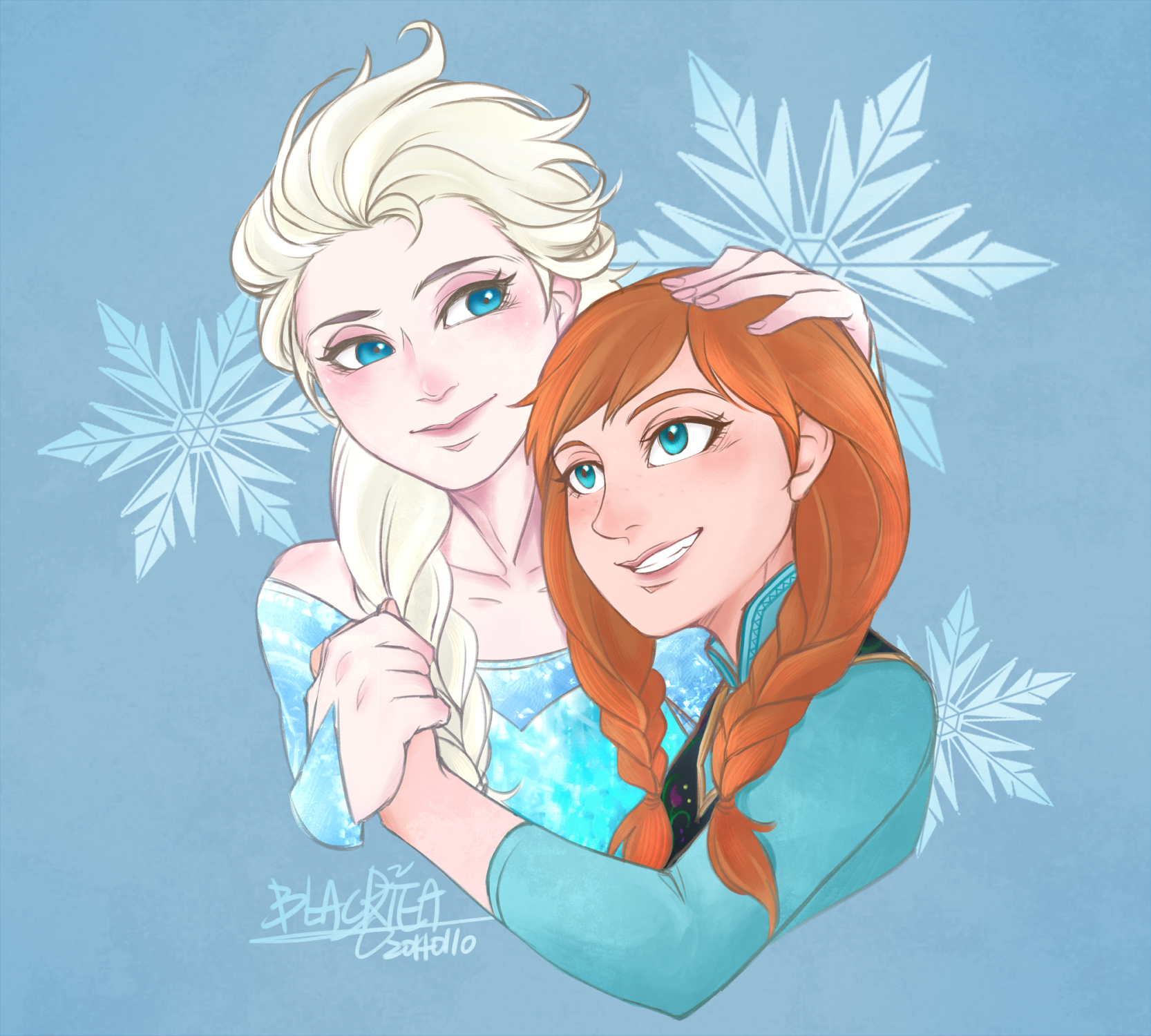 Frozen Sisters Snowy Embrace – Elsa & Anna HD Wallpaper by blackteakimi ...