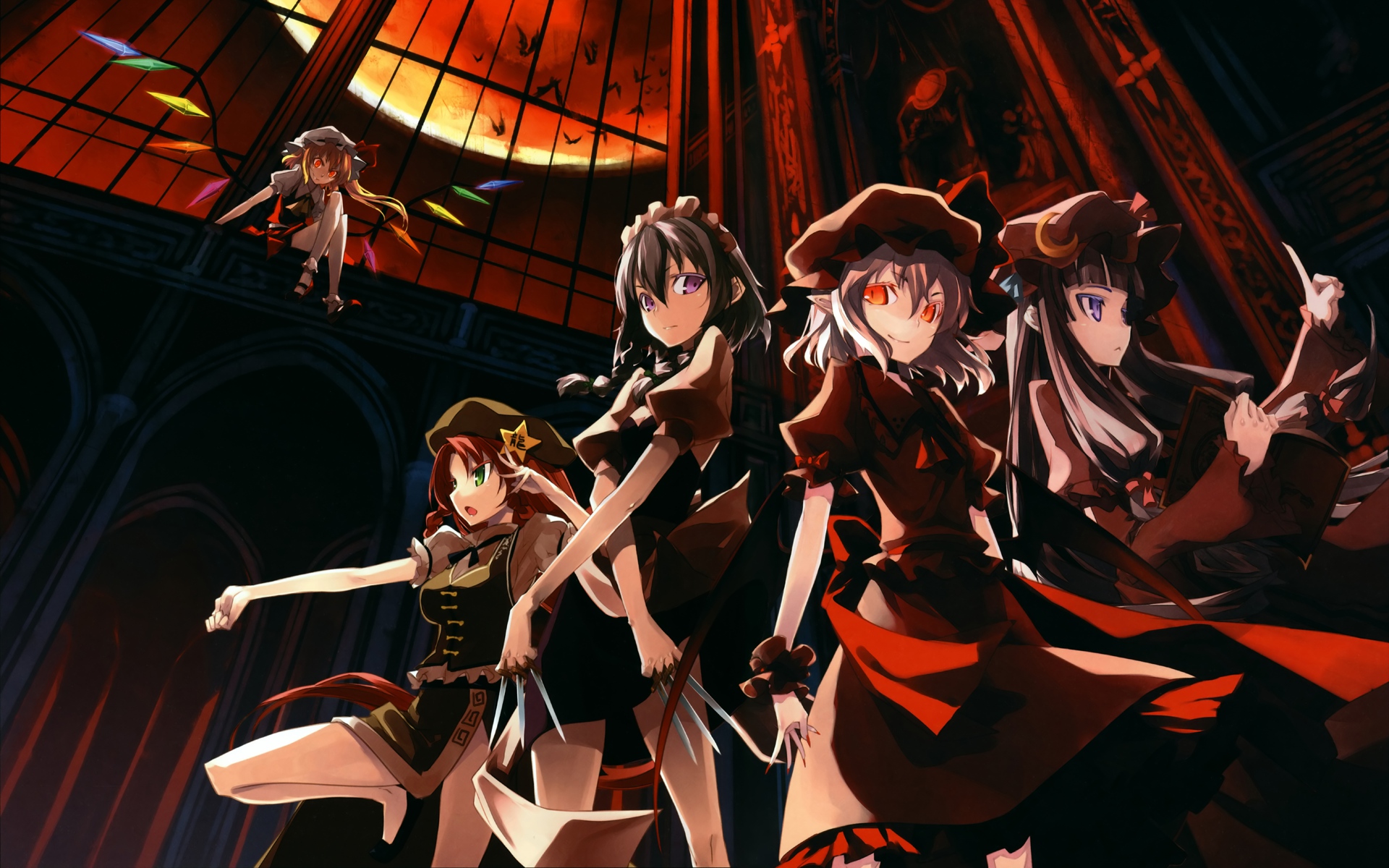 Touhou Night Guardians HD Wallpaper: Patchouli, Sakuya, Meiling ...