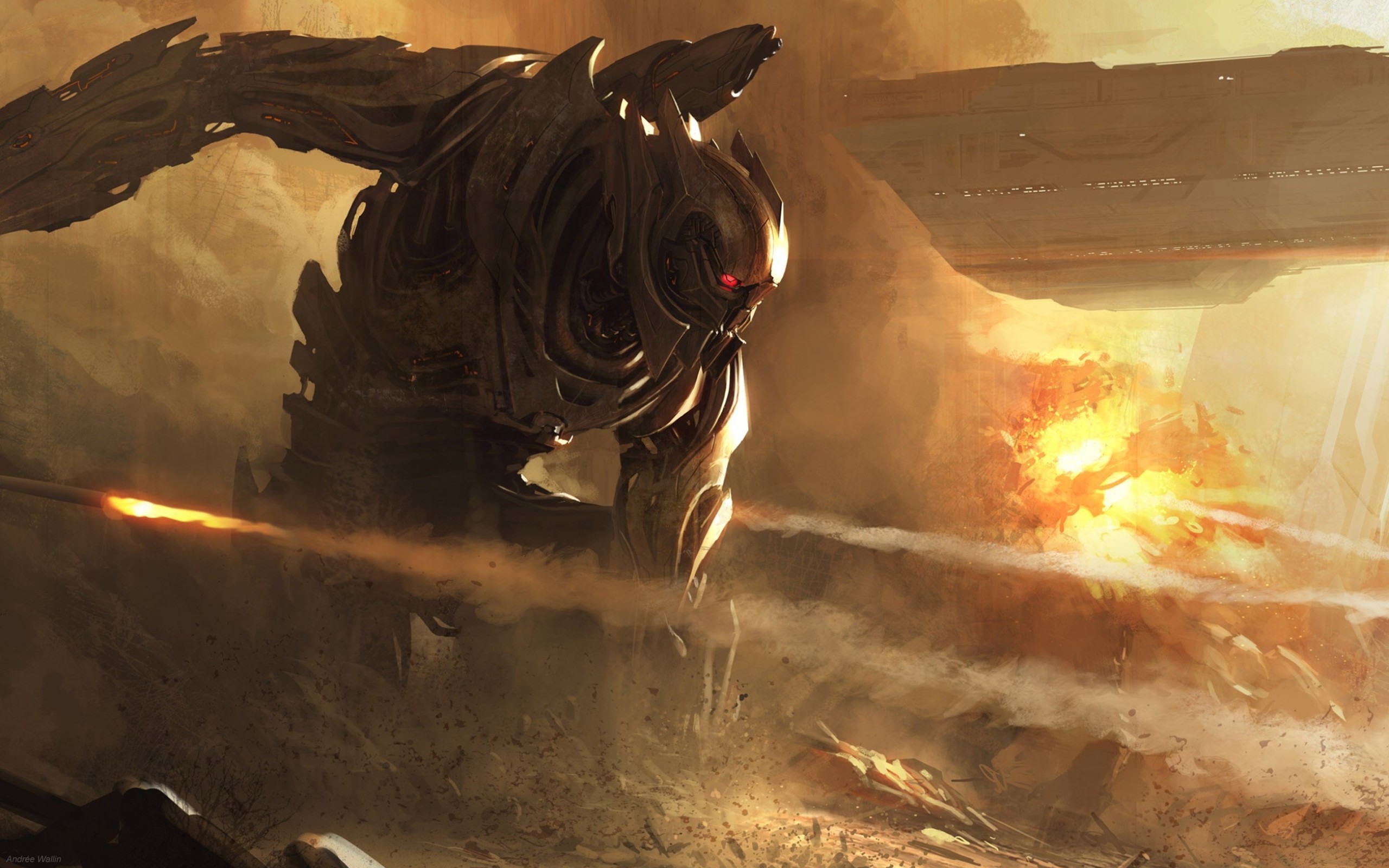 Epic Sci-Fi Battle: HD Wallpaper of Robotic Warfare and Explosions by ...