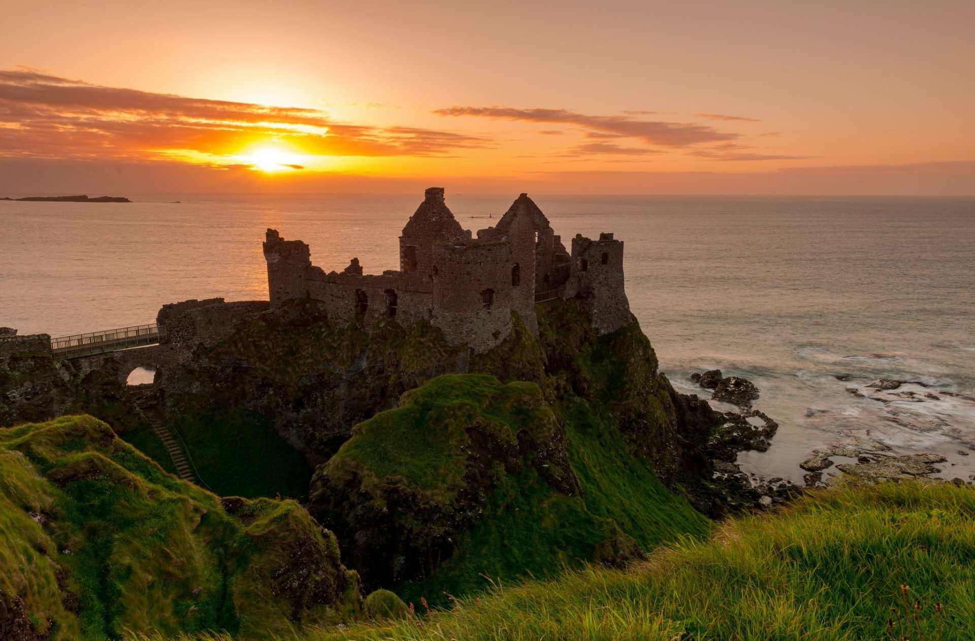 Download Ruin Sunset Ireland Dunluce Man Made Dunluce Castle HD Wallpaper