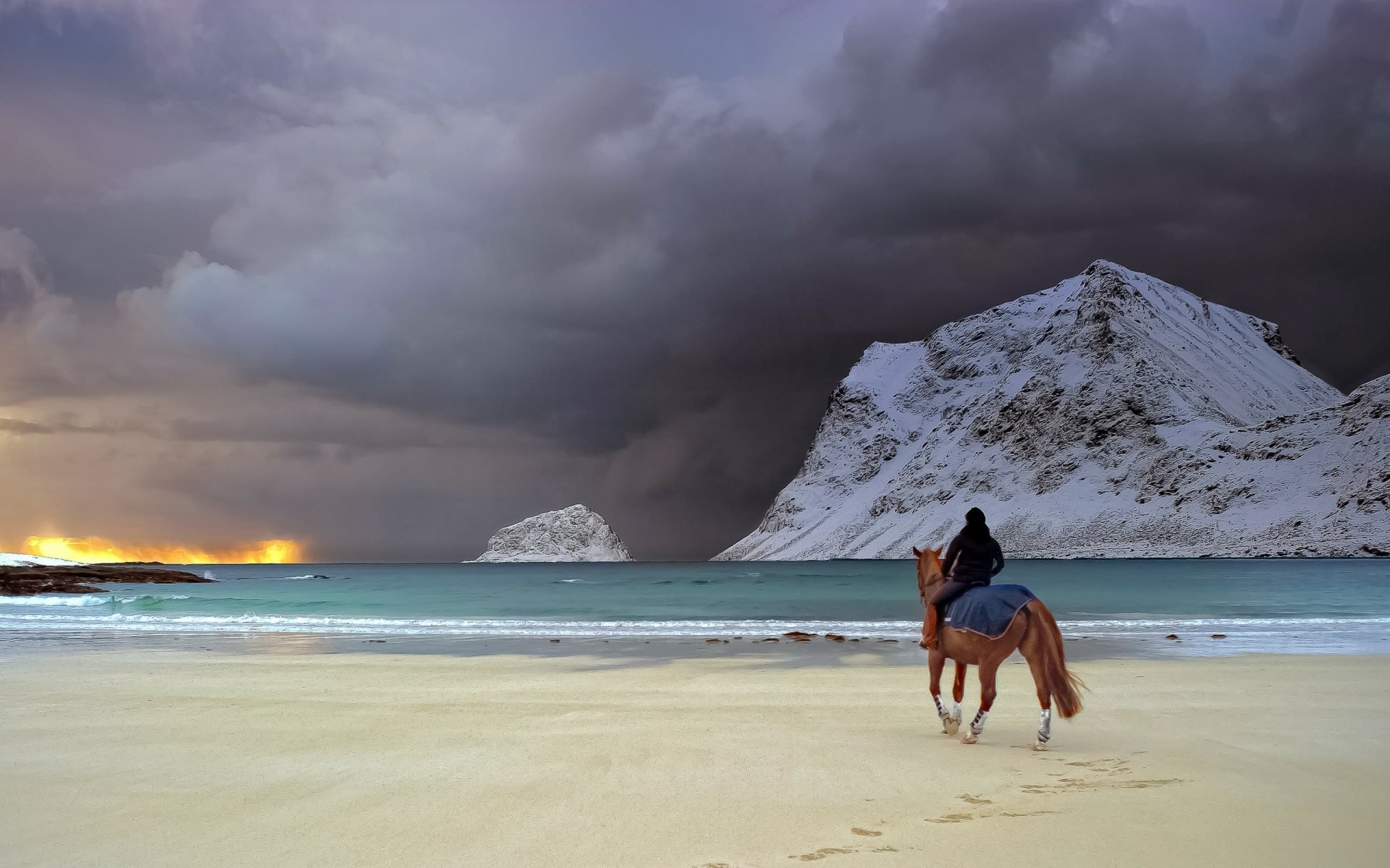 Download Beach Horse Mountain Sunset Cloud Sea Ocean Photography Horse ...