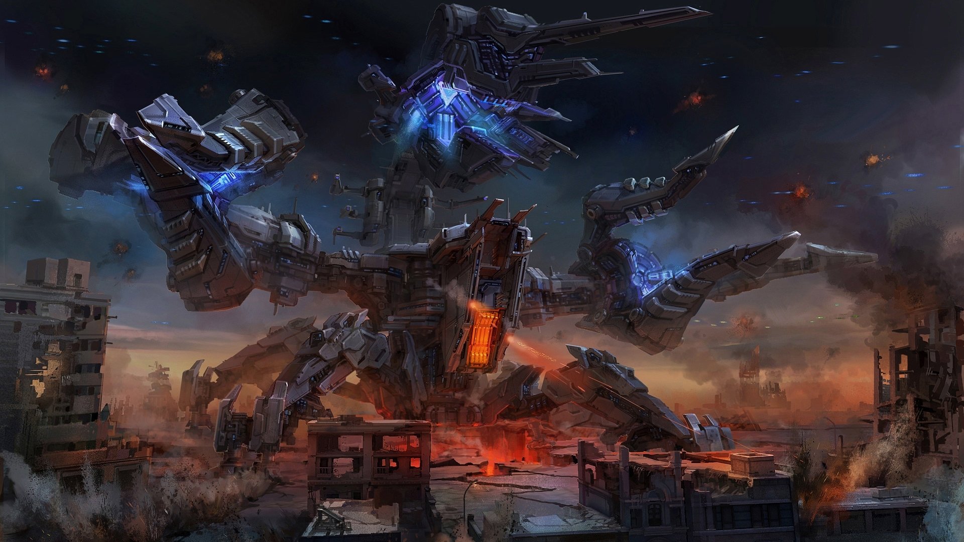 Epic Sci-Fi Battle: HD Wallpaper of Mech Assault