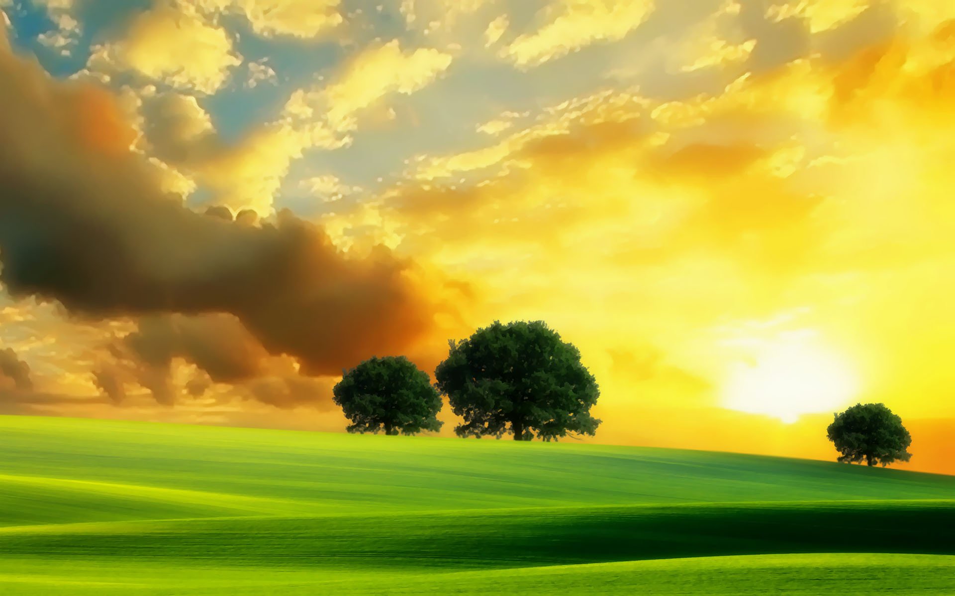 Enchanted Sunset Over Lush Fantasy Fields – HD Landscape Wallpaper by ...