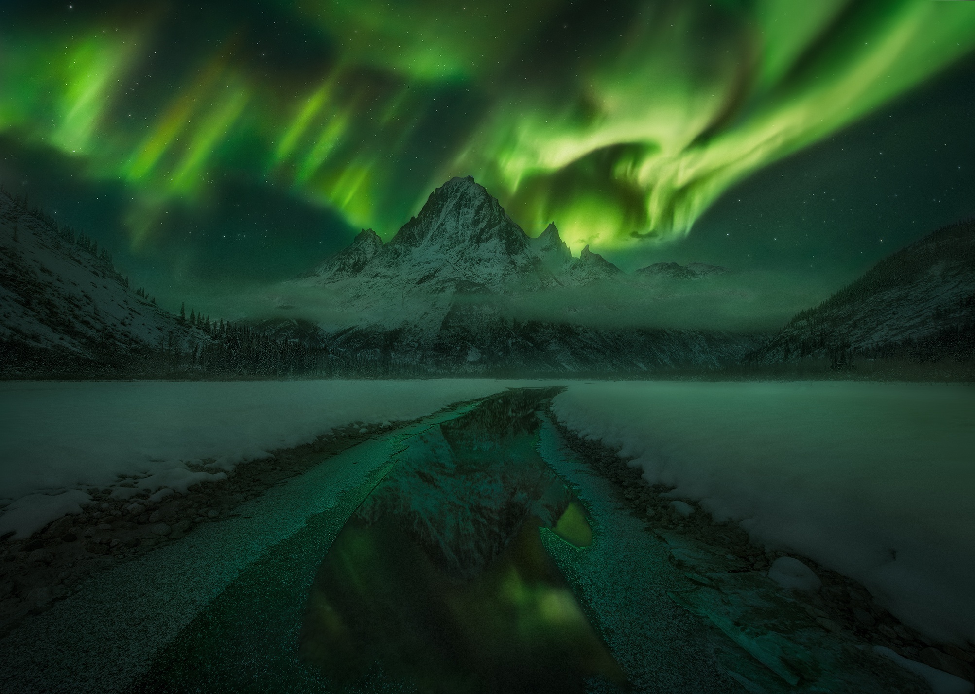 Download Sky Ice Night Landscape Alaska Mountain Nature Aurora Borealis ...