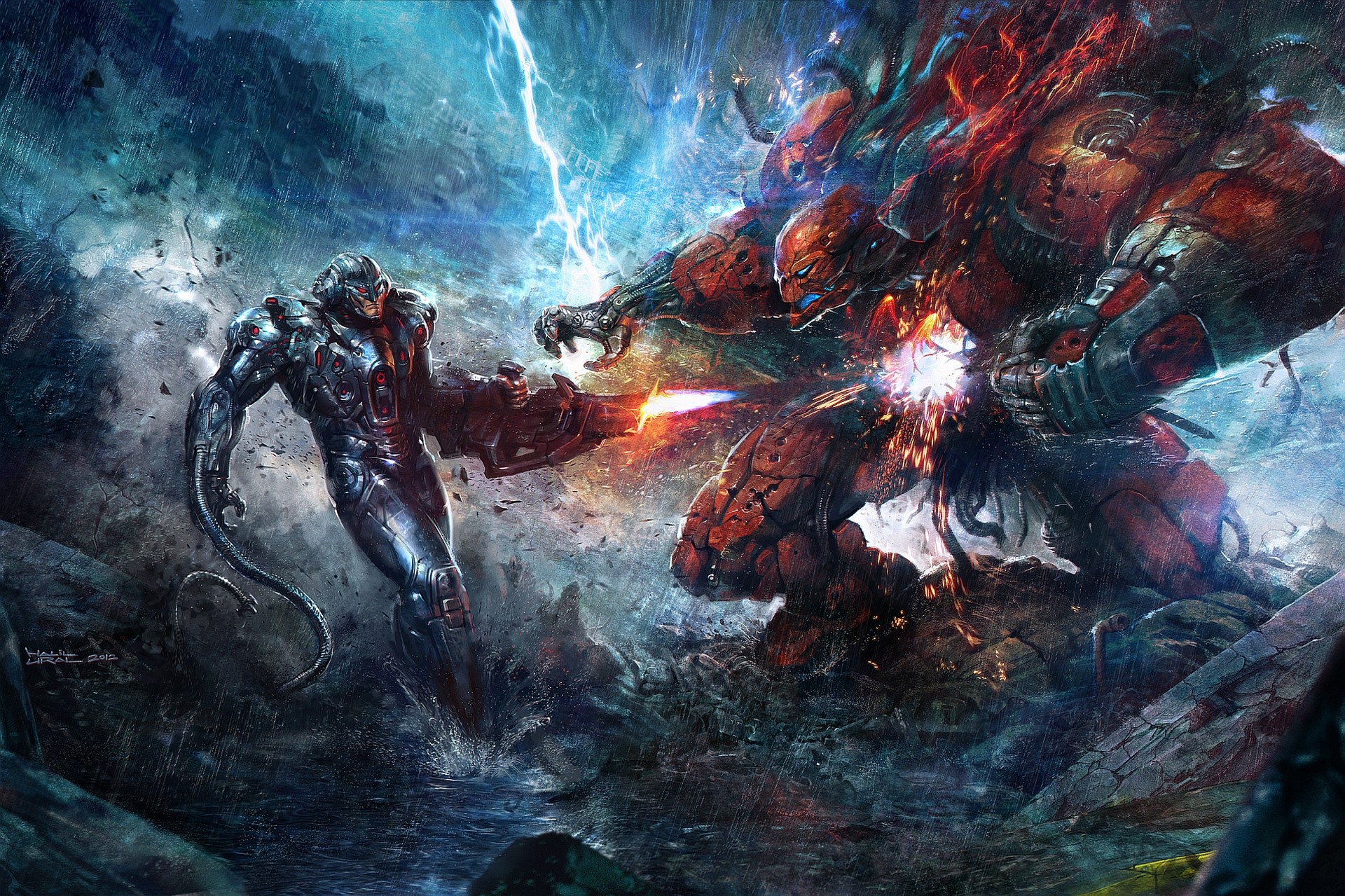 Download Rain Weapon Robot Fight Sci Fi Warrior HD Wallpaper by Halil URAL