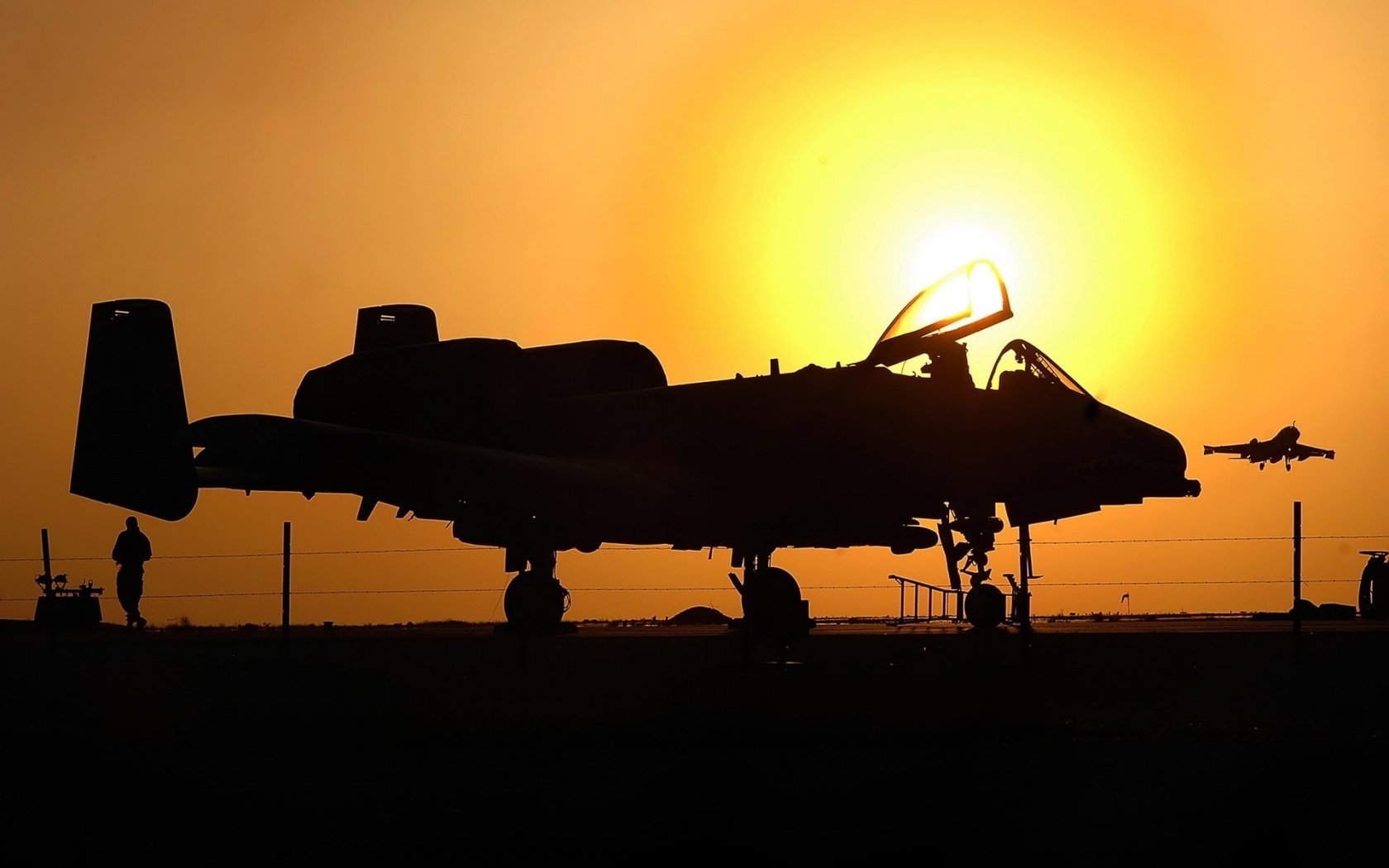 A-10 Thunderbolt II Silhouette at Sunset | Military HD Wallpaper