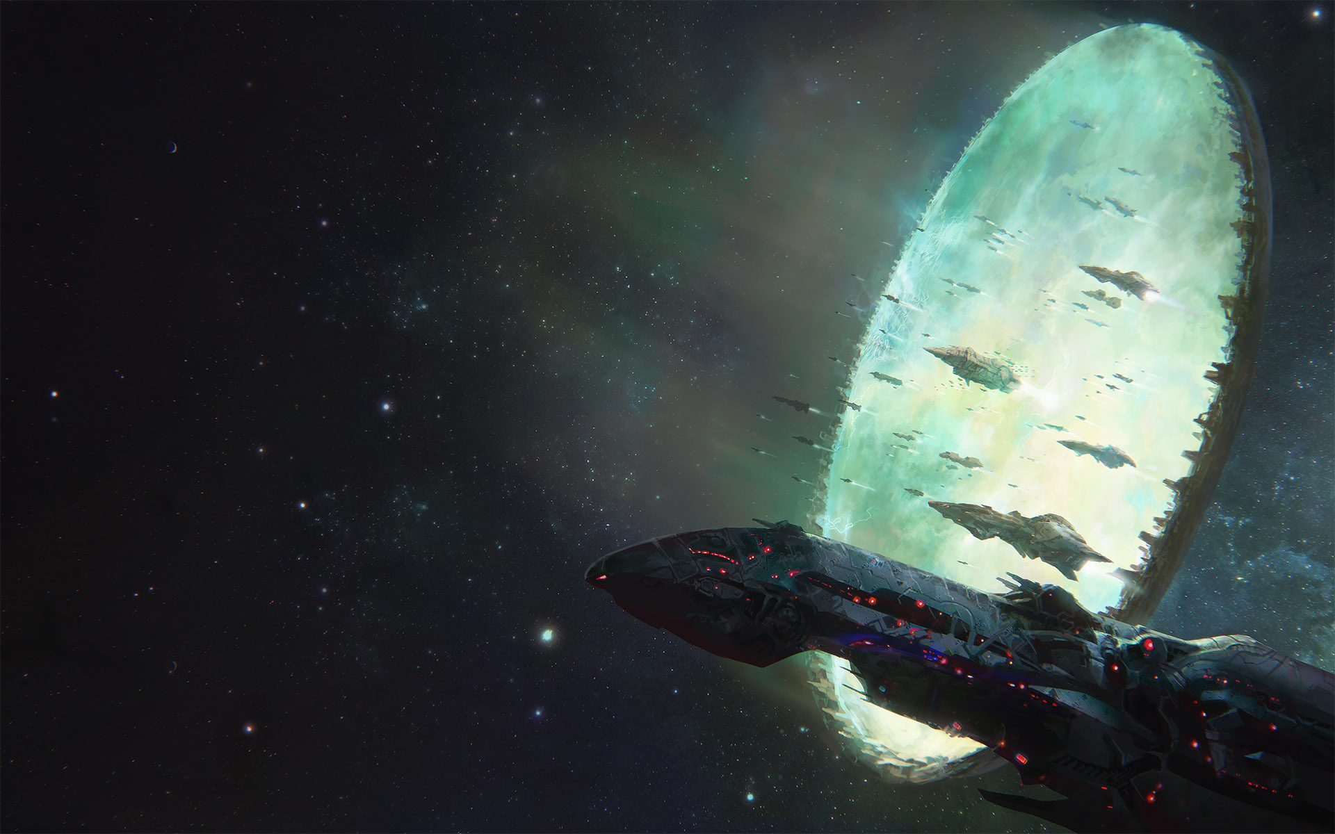 Stellar Odyssey: HD Sci-Fi Spaceship Wallpaper by David Demaret