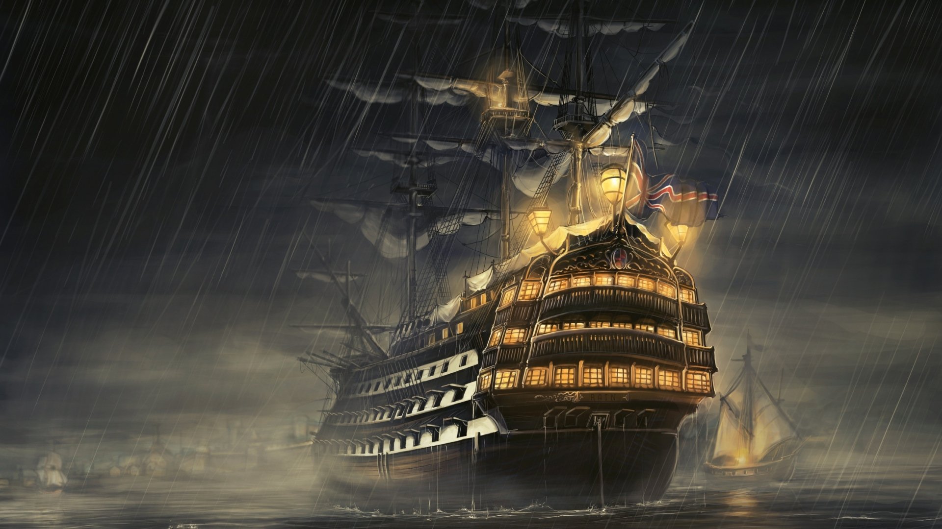 Fantasy Ship in Storm: A Stunning HD Wallpaper