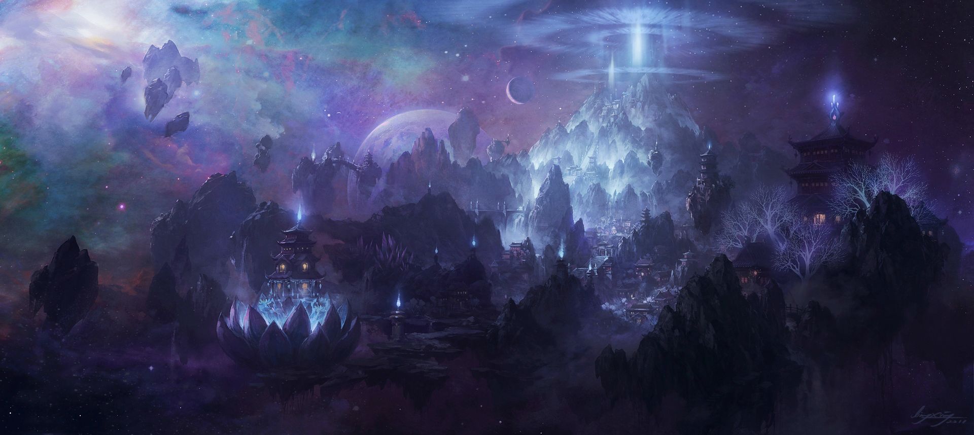 Cosmic Realms: A Stunning Sci-Fi Landscape HD Wallpaper by Ling Xiang